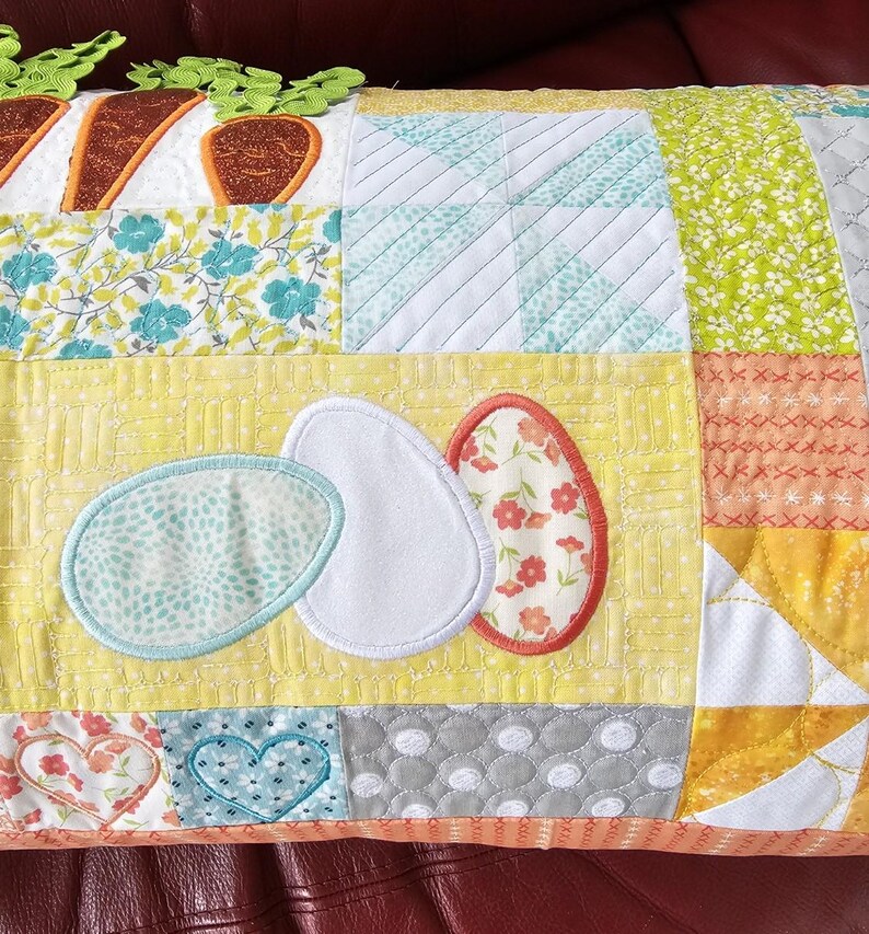Quilted Kimberbell Hoppy Easter Bench Pillow Cover: Handmade Appliqued ...