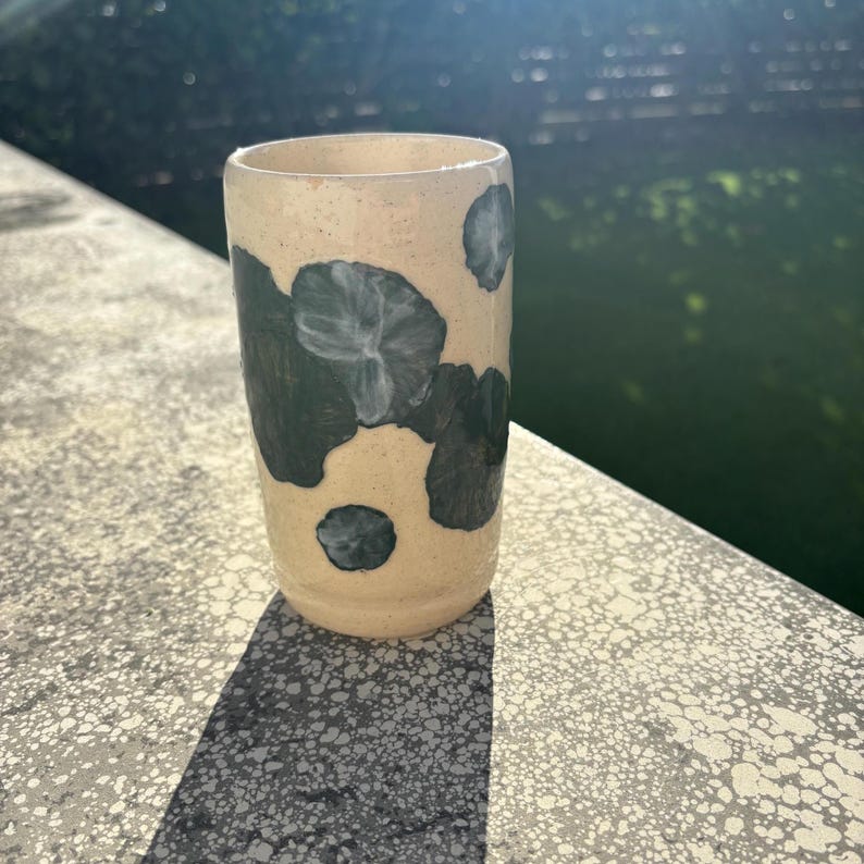 Tall Dark Green Floral Drinkware Handless Mug - Etsy