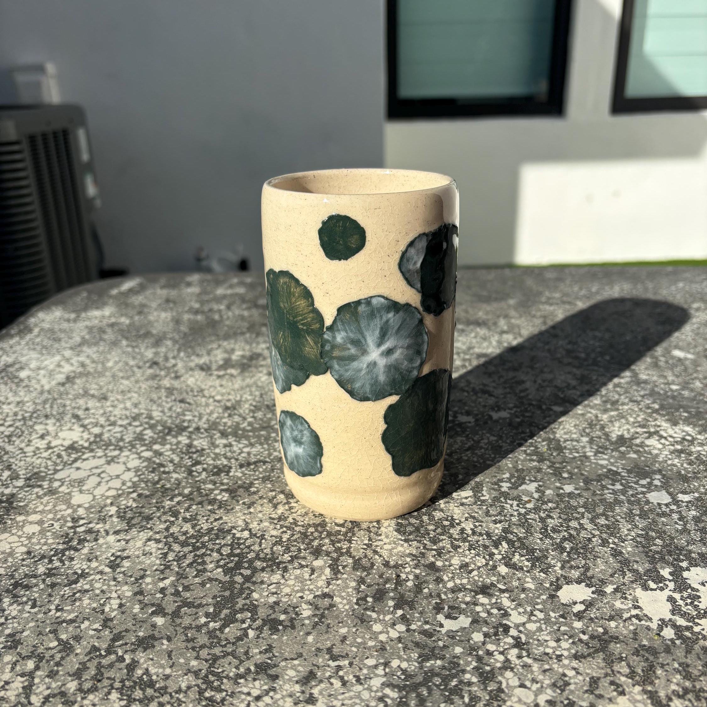 Tall Dark Green Floral Drinkware Handless Mug - Etsy