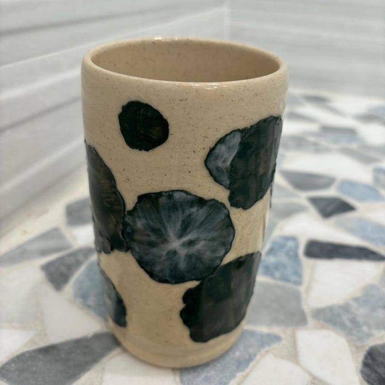 Tall Dark Green Floral Drinkware Handless Mug - Etsy