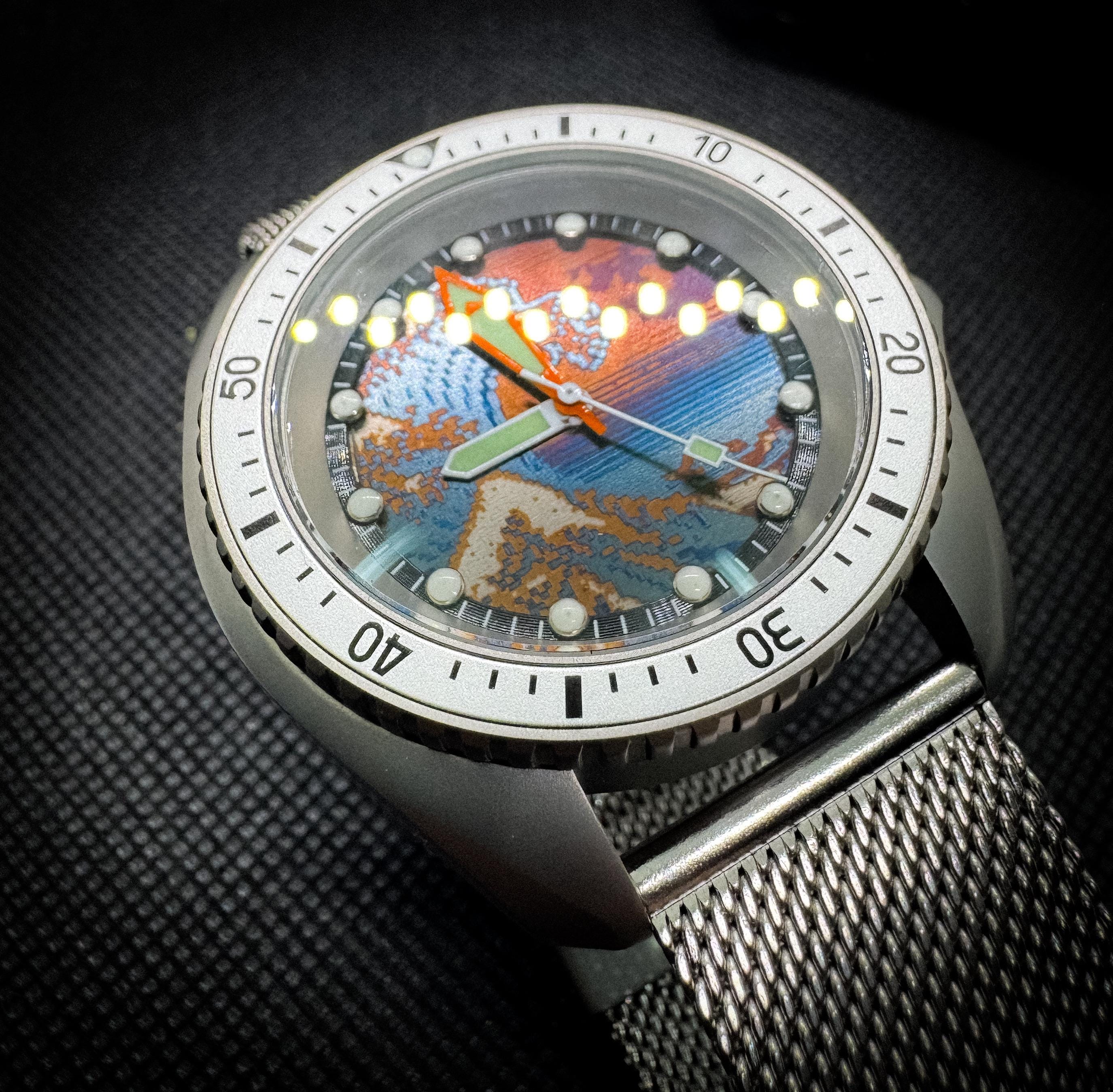 8-bit Titanium the Great Wave Dial Custom Watch - Etsy