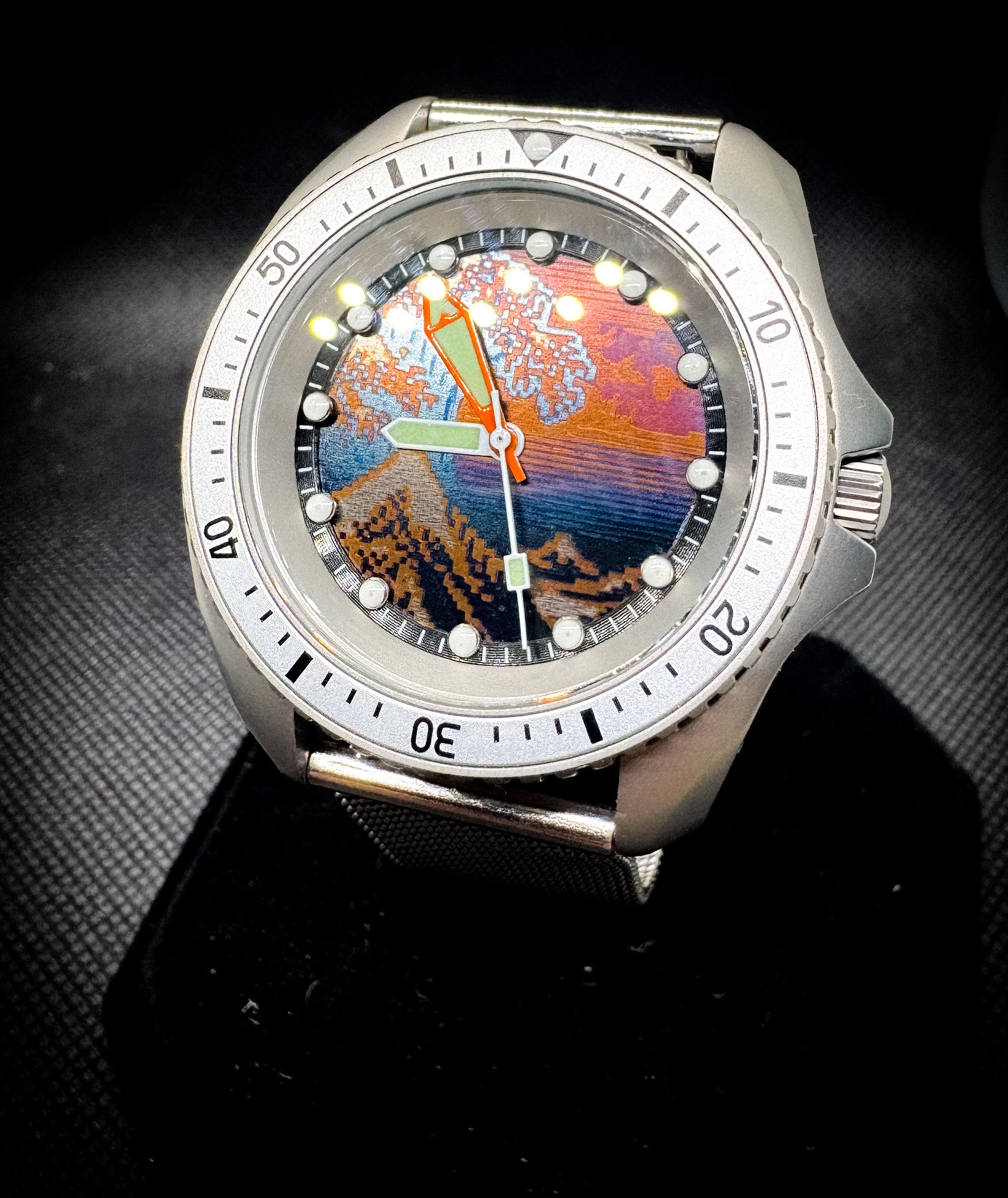 8-bit Titanium the Great Wave Dial Custom Watch - Etsy