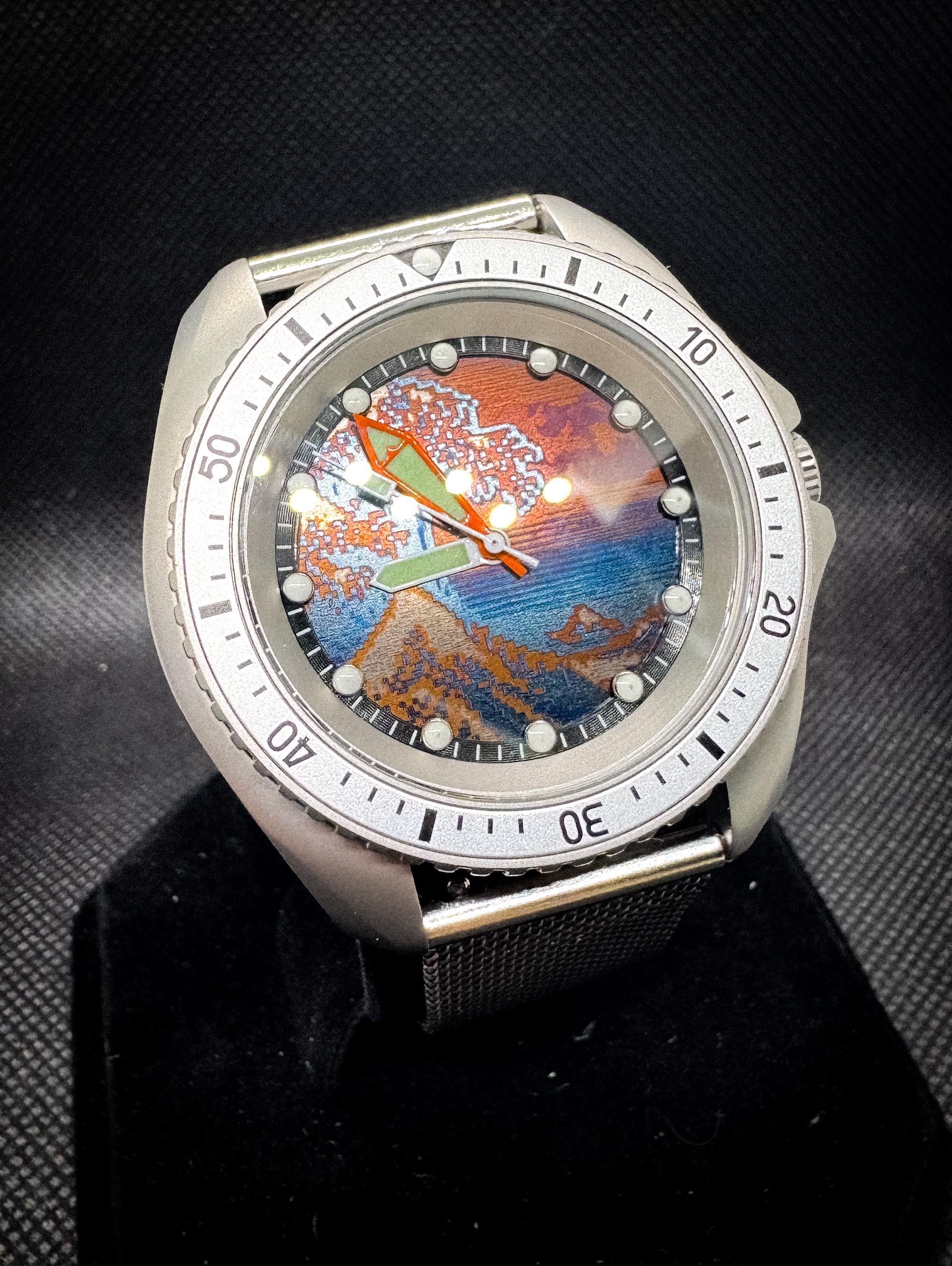 8-bit Titanium the Great Wave Dial Custom Watch - Etsy