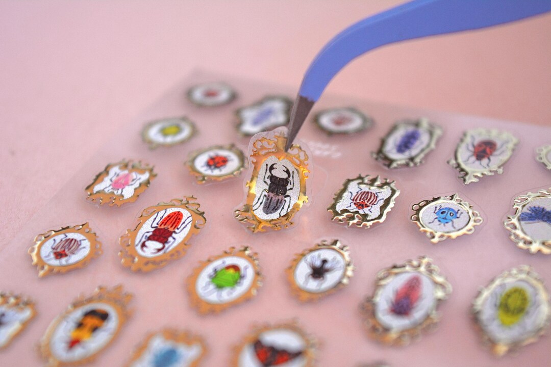 Nail Stickers Insects in Golden Frames • Bugs Nail Decal • Beetles Nail ...