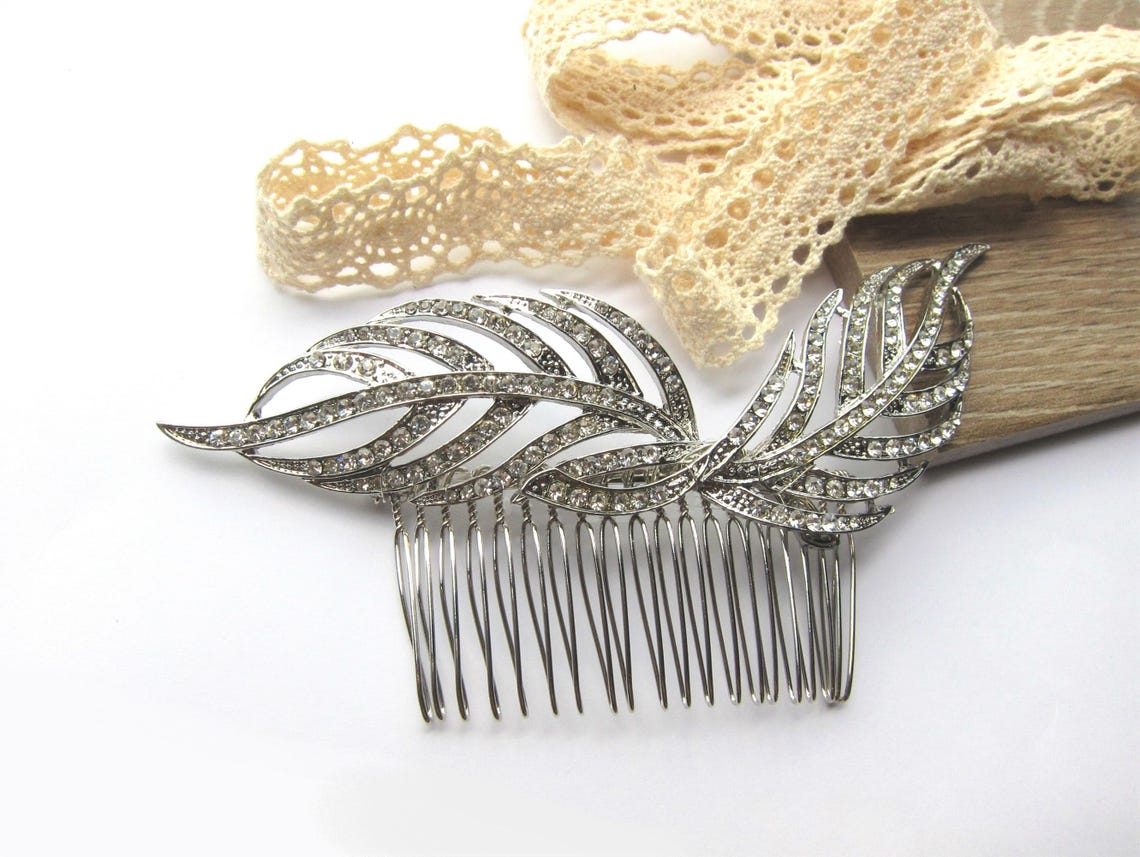 Crystal Feather Hair Comb Leaf Hair Comb Vintage Inspired | Etsy