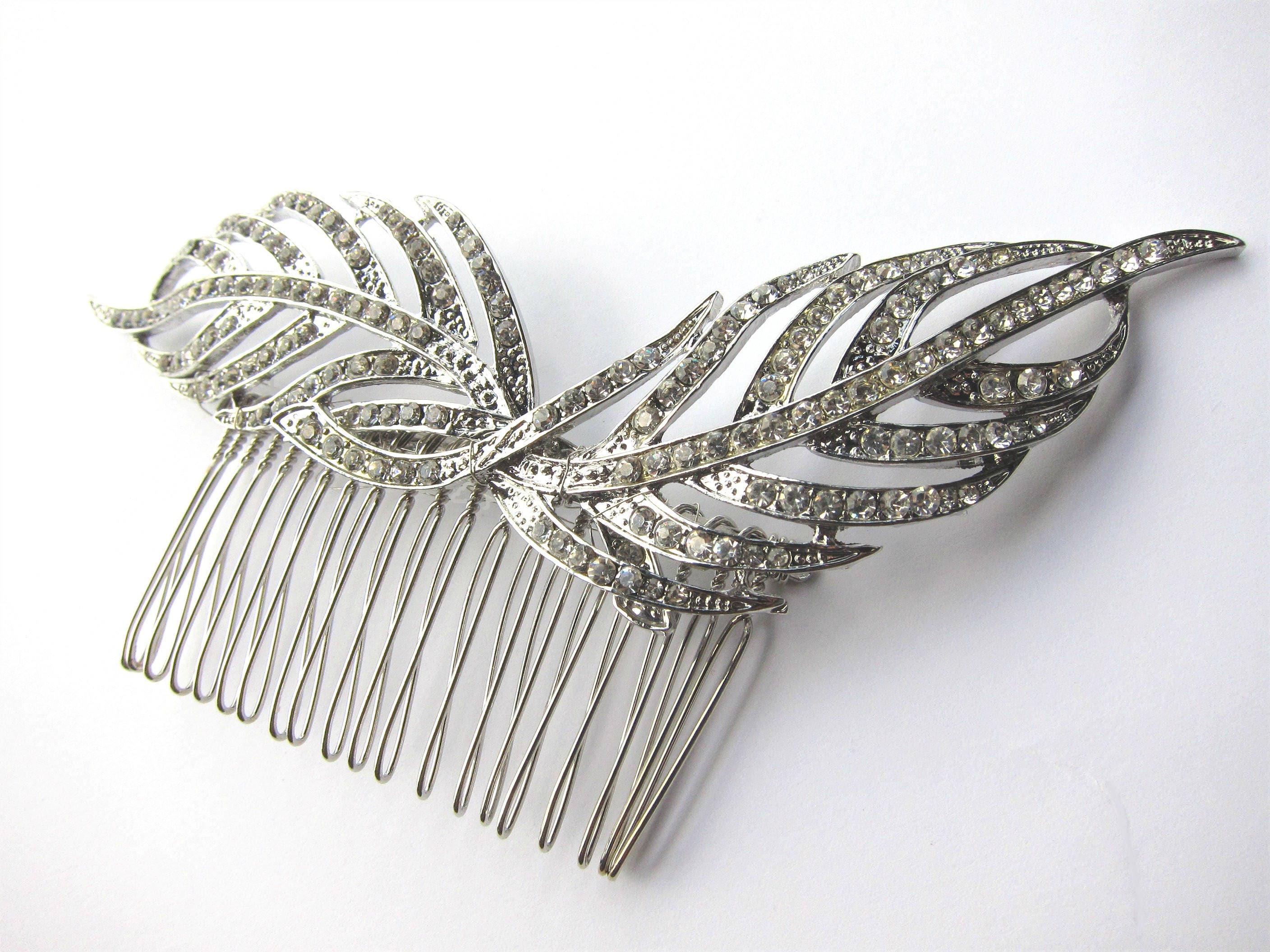 Crystal Feather Hair Comb Leaf Hair Comb Vintage Inspired | Etsy