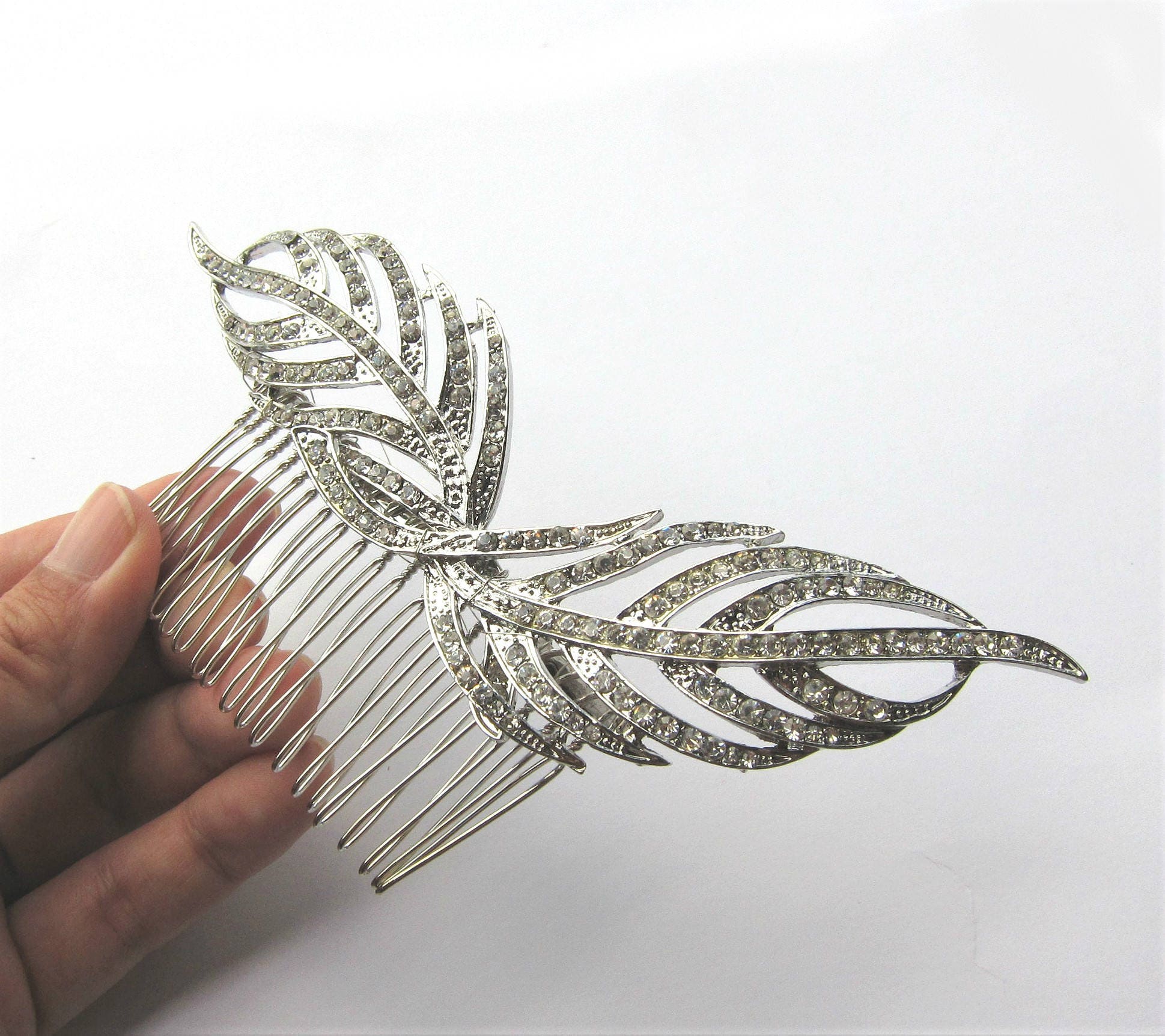 Crystal Feather Hair Comb Leaf Hair Comb Vintage Inspired | Etsy