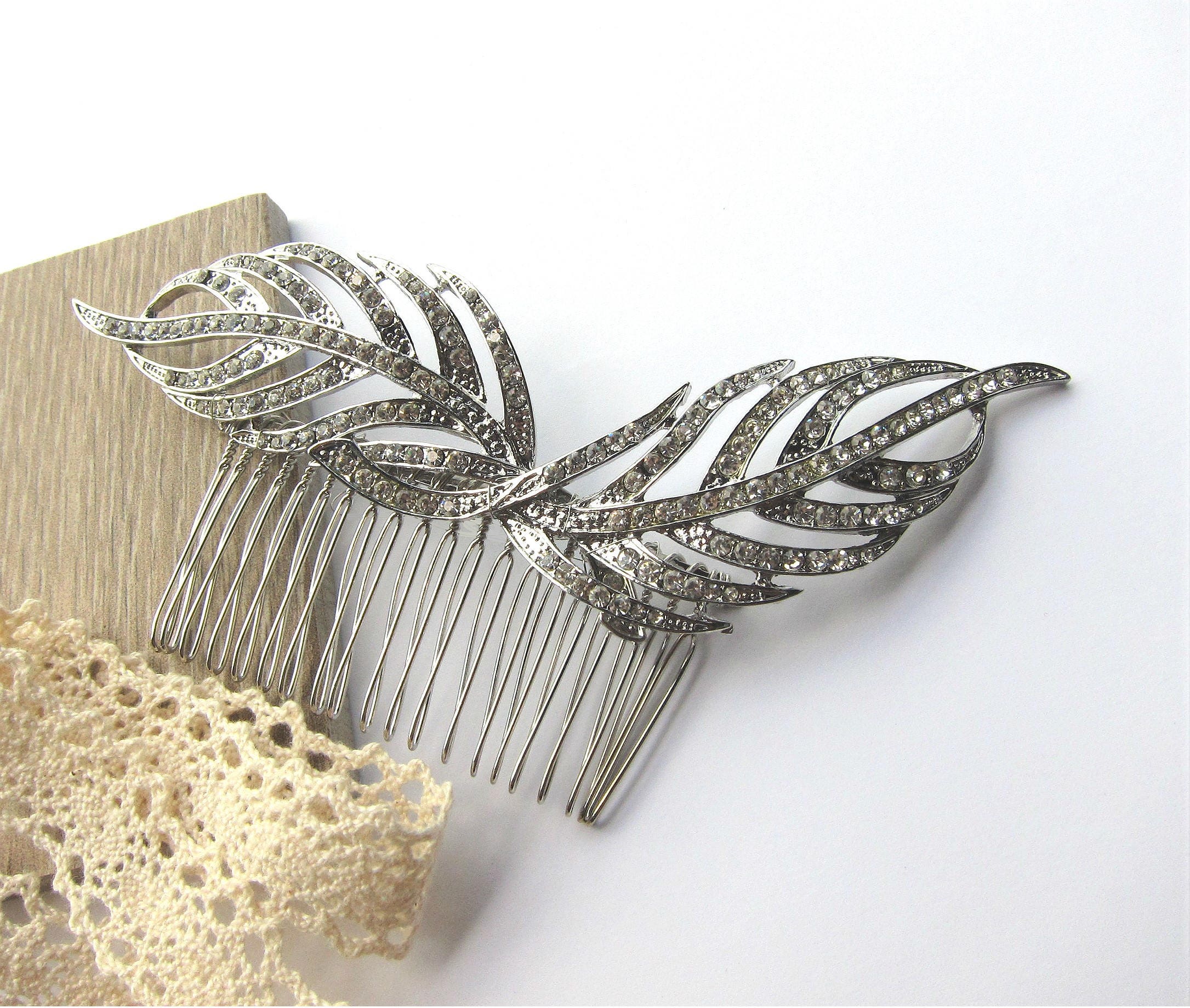 Crystal Feather Hair Comb Leaf Hair Comb Vintage Inspired | Etsy