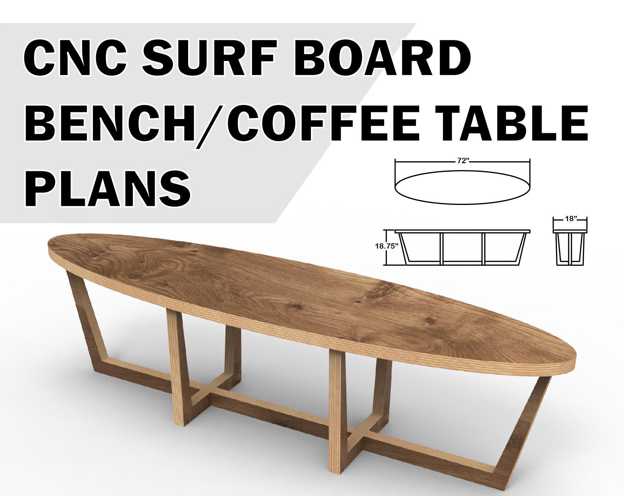 CNC Surf Board Bench Plans - Coffee Table Plans - Vector Files - X ...