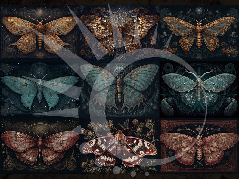 Dark Cottagecore Moth Dark Academia Moth Art Print Set Luna Moth ...
