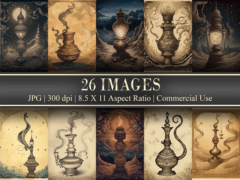 Vintage Dark Cottagecore Dark Academia Genie Magic Lamp Arabian Art ...