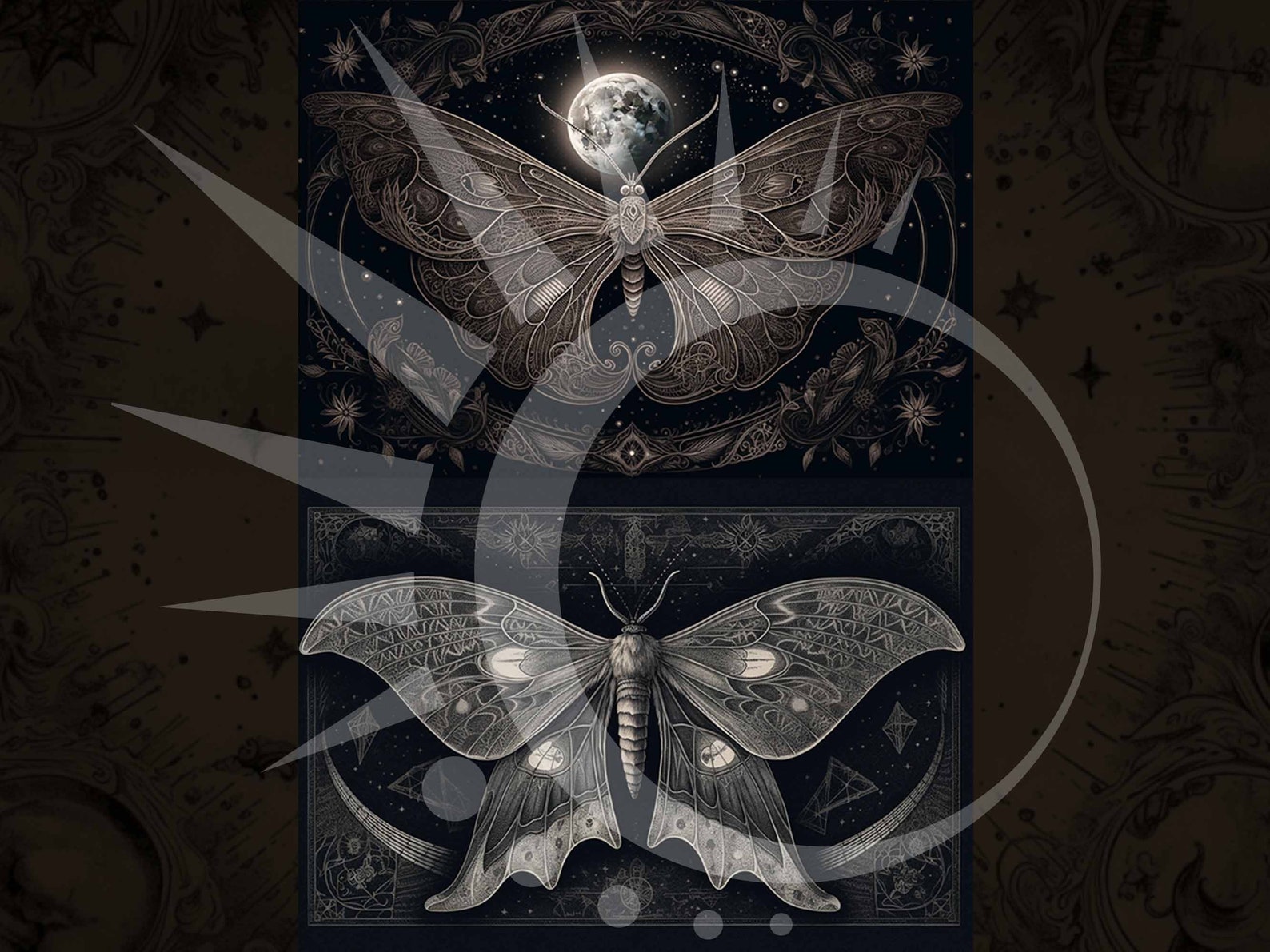 Dark Cottagecore Moth Dark Academia Moth Art Print Set Luna Moth ...