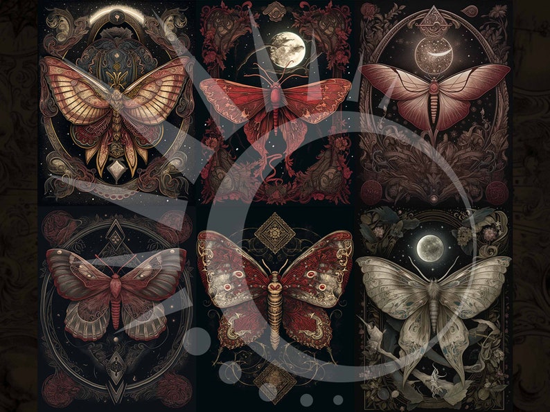 Vintage Dark Cottagecore Moth Dark Academia Luna Moth Art Print Set ...