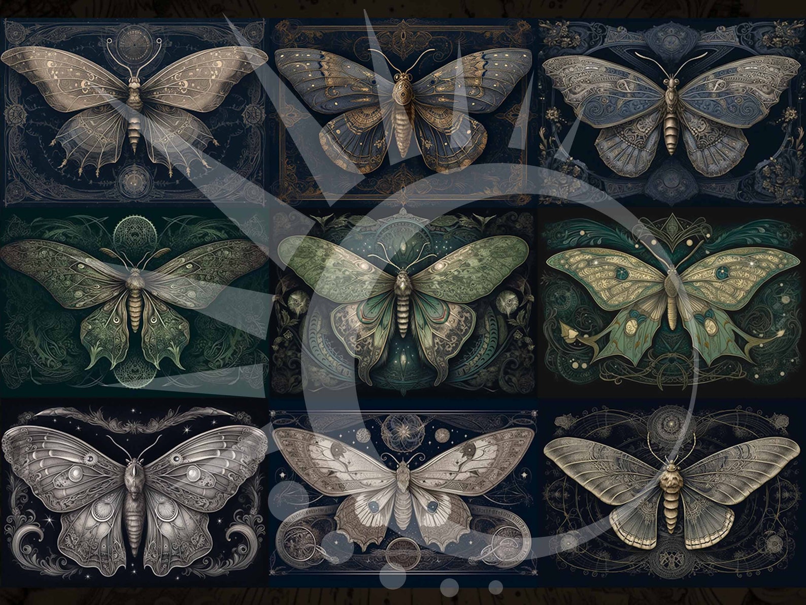 Dark Cottagecore Moth Dark Academia Moth Art Print Set Luna Moth ...