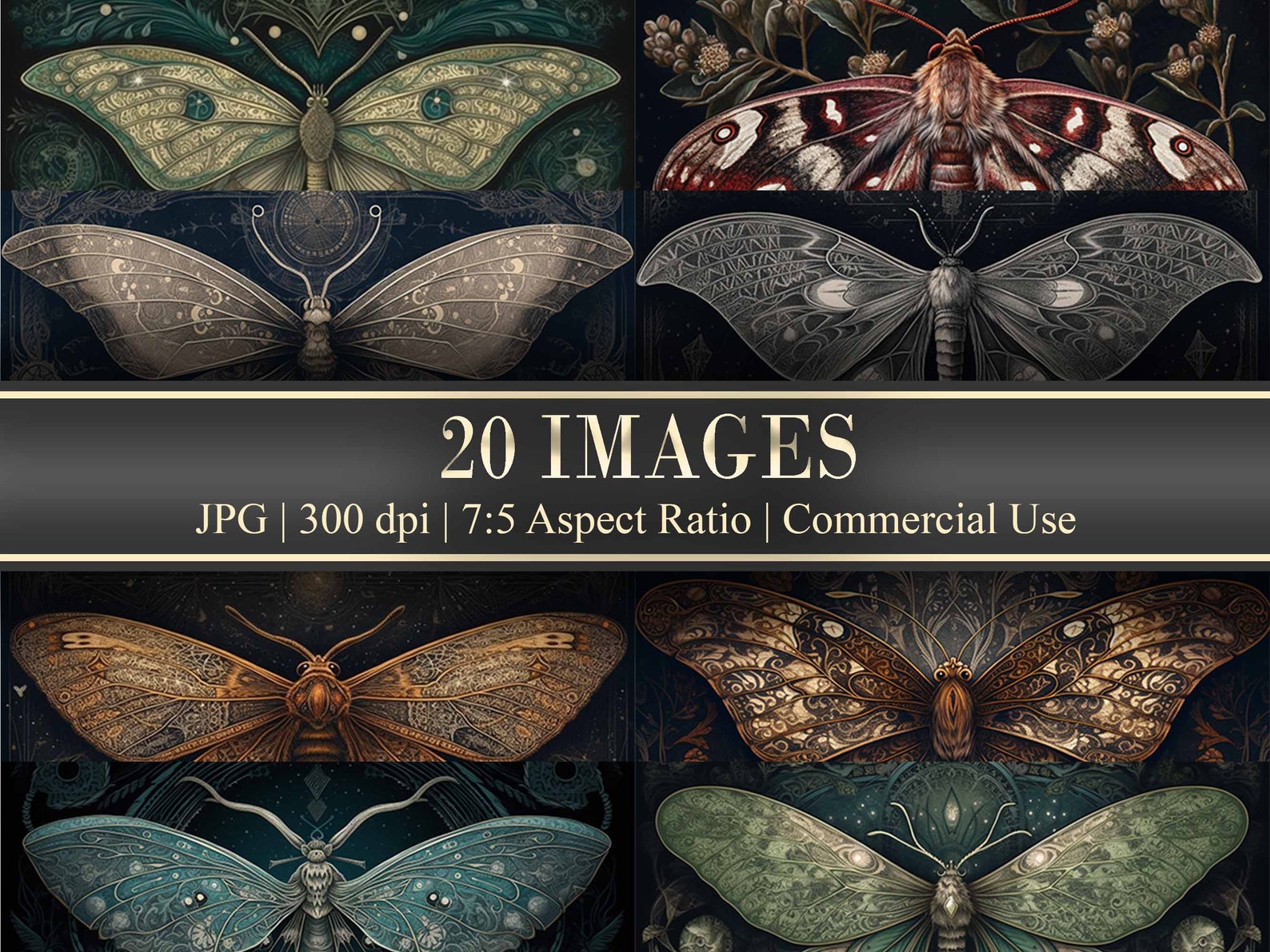 Dark Cottagecore Moth Dark Academia Moth Art Print Set Luna Moth ...