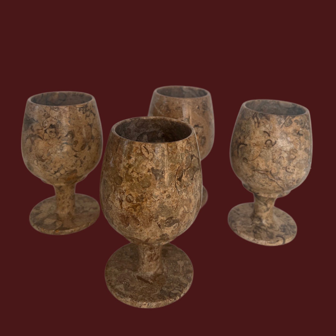 Vintage Fossil Stone Goblet Wine Cup Set of 4 - Etsy