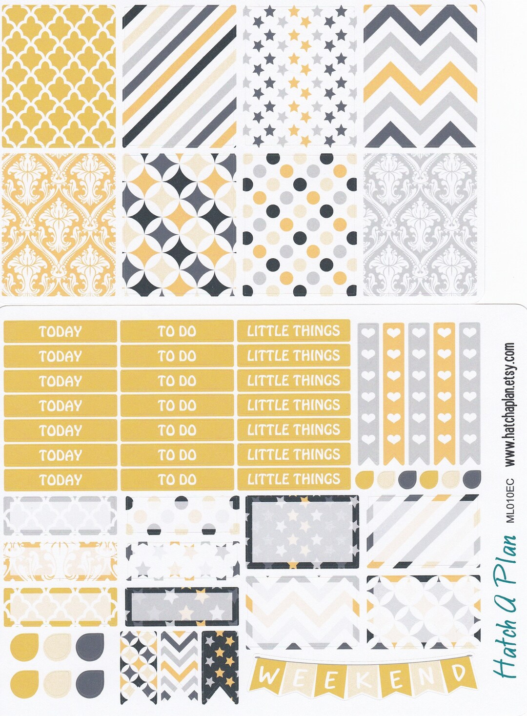 Planner Stickers | Black Gold Yellow Gray Planner Stickers | Fits Erin ...