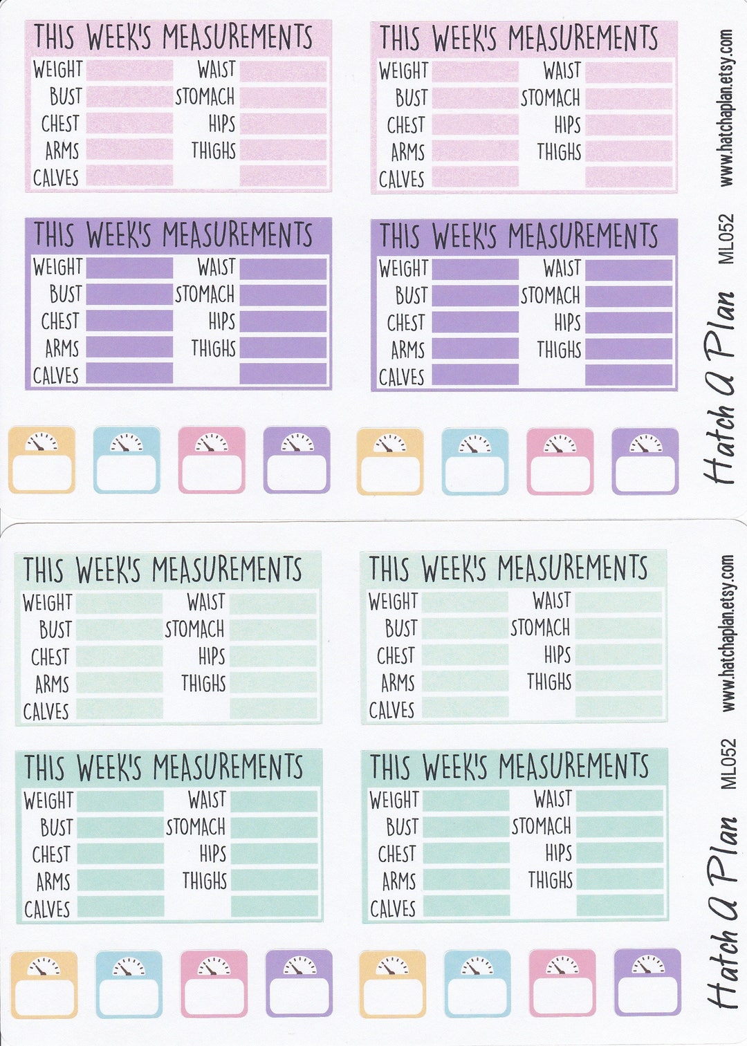 Weight Planner Stickers | Body Measurement Stickers | Two Sheets ...