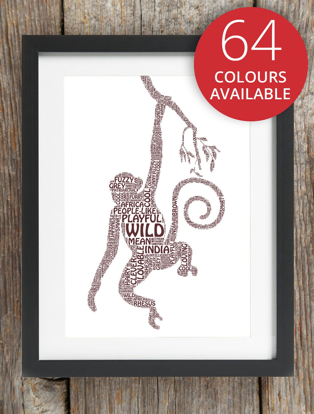 Monkey Word Art Print Personalised Monkey Print Monkey Portrait ...