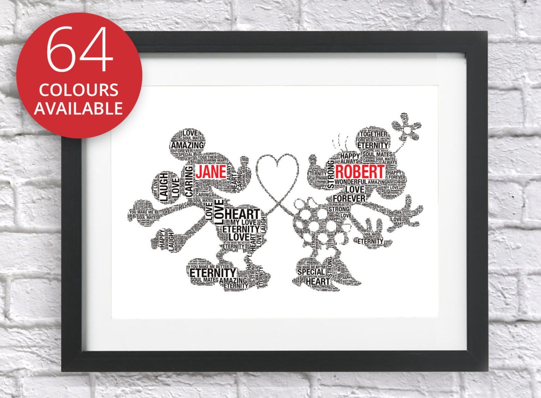 Personalised Disney Mickey and Minnie Mouse Word Art Cloud Gift Bespoke ...