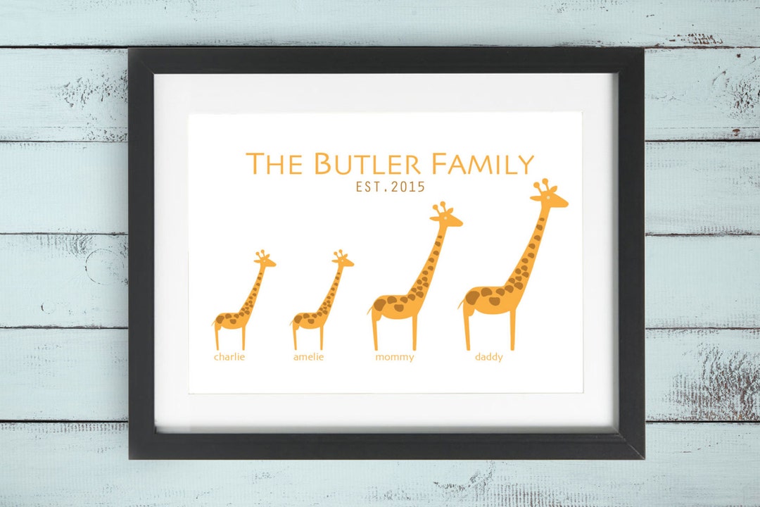 Personalised Giraffe Family Tree Print Gift Bespoke Unique Present New ...