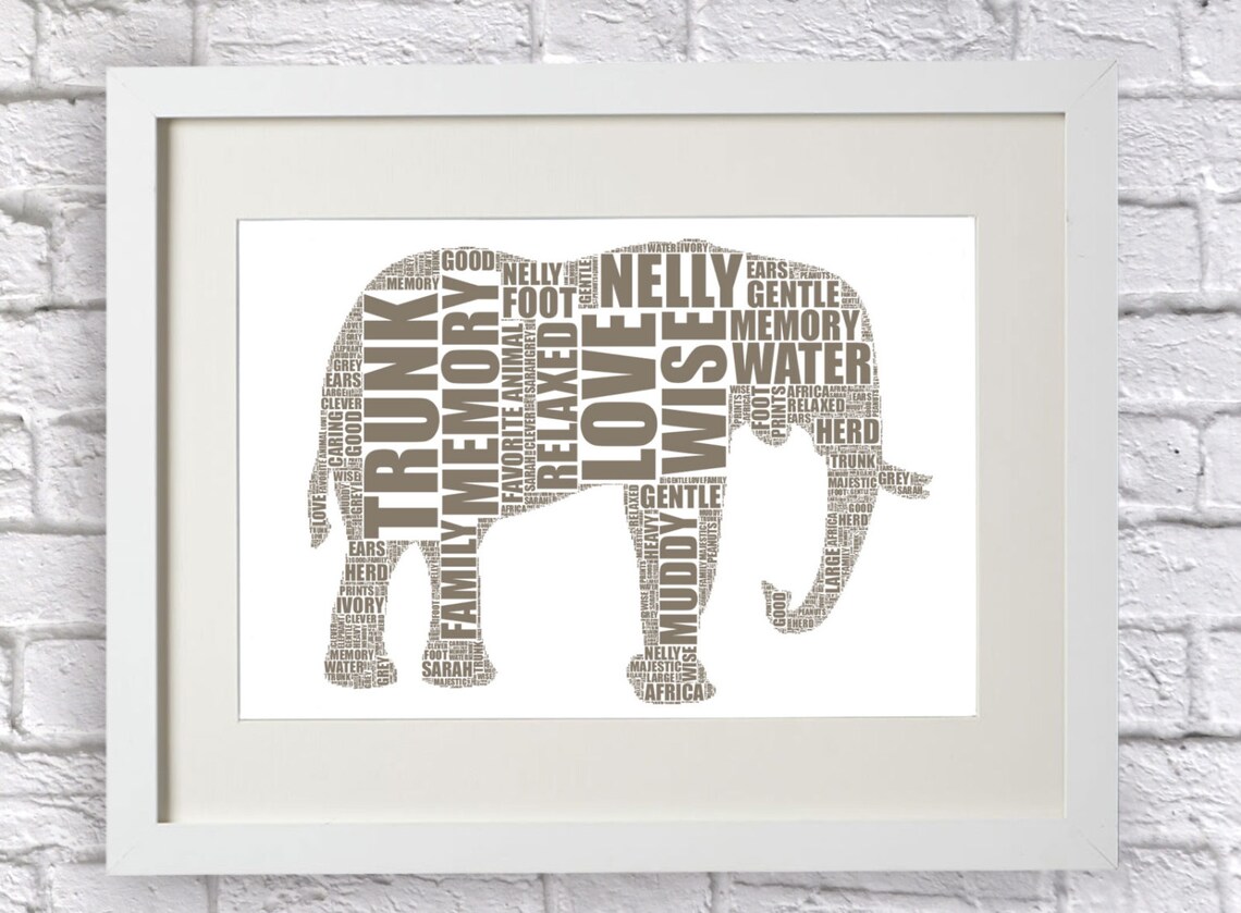 Elephant Word Art Print Personalised Elephant Print - Etsy UK