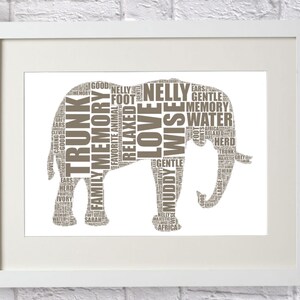 Elephant Word Art Print Personalised Elephant Print Elephant Portrait ...