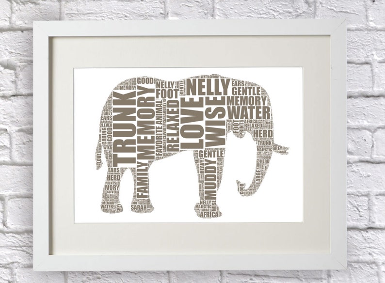 Elephant Word Art Print Personalised Elephant Print | Etsy