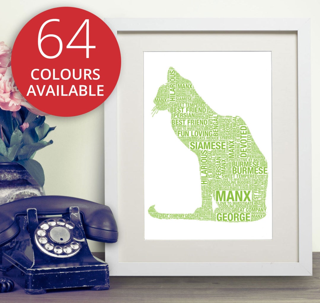 Pet Cat Word Art Print Personalised Cat Print Pet Portrait - Etsy