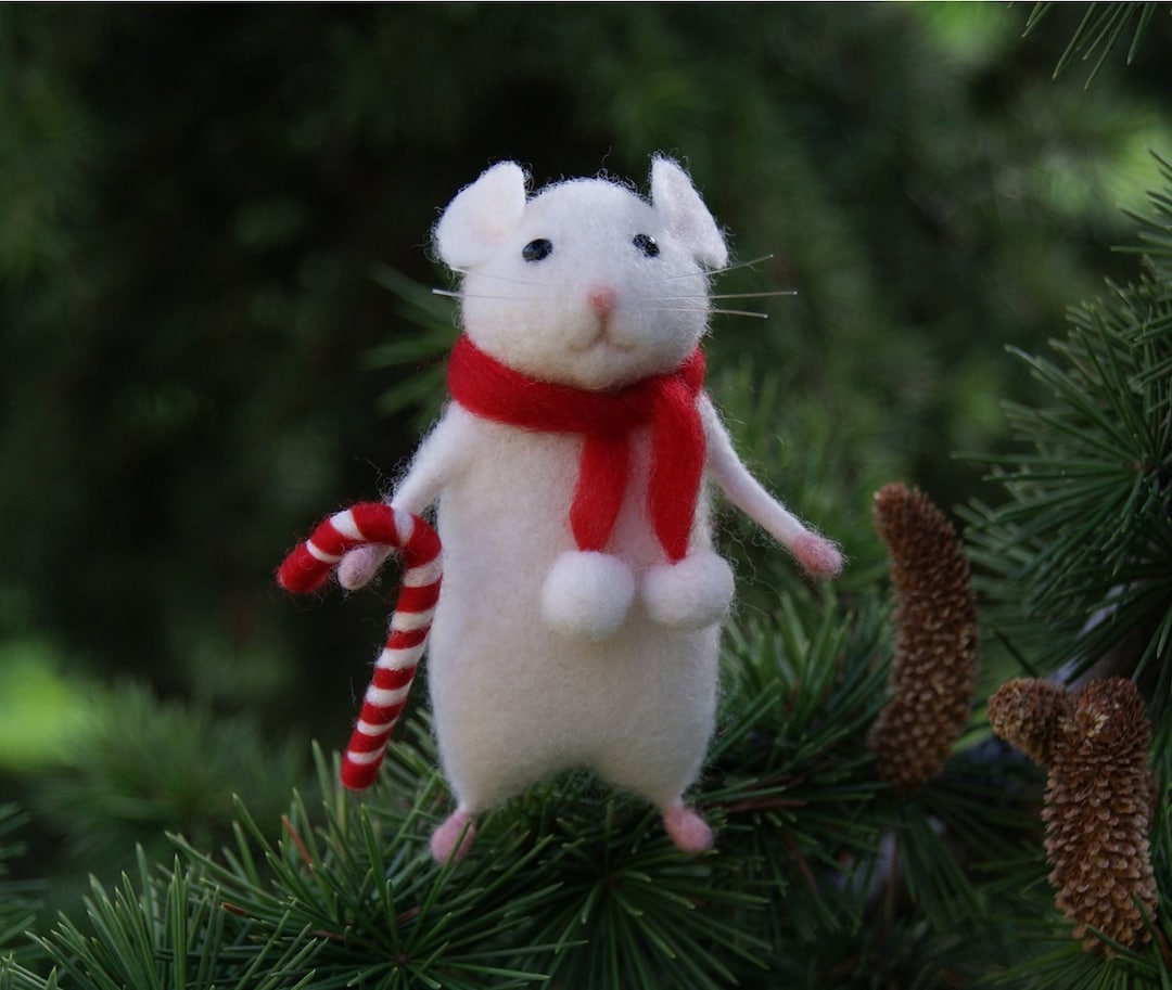 Needle Felted Mouse, Christmas Mouse, White Mouse, Needle Felted Animal ...
