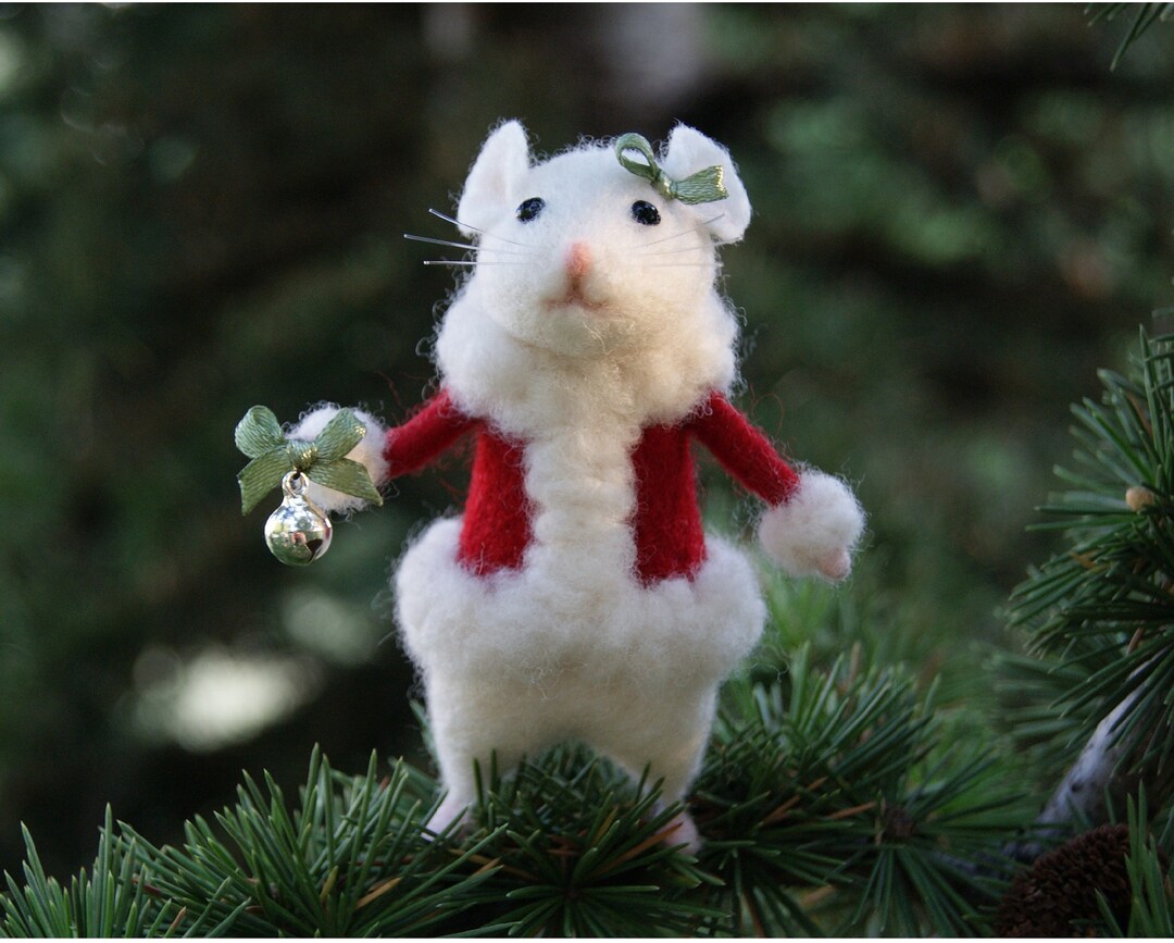 Needle Felted Mouse Christmas Mouse White Mouse Needle Felted Animal ...