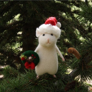 Needle Felted Mouse, Christmas Mouse, White Mouse, Needle Felt Animal ...