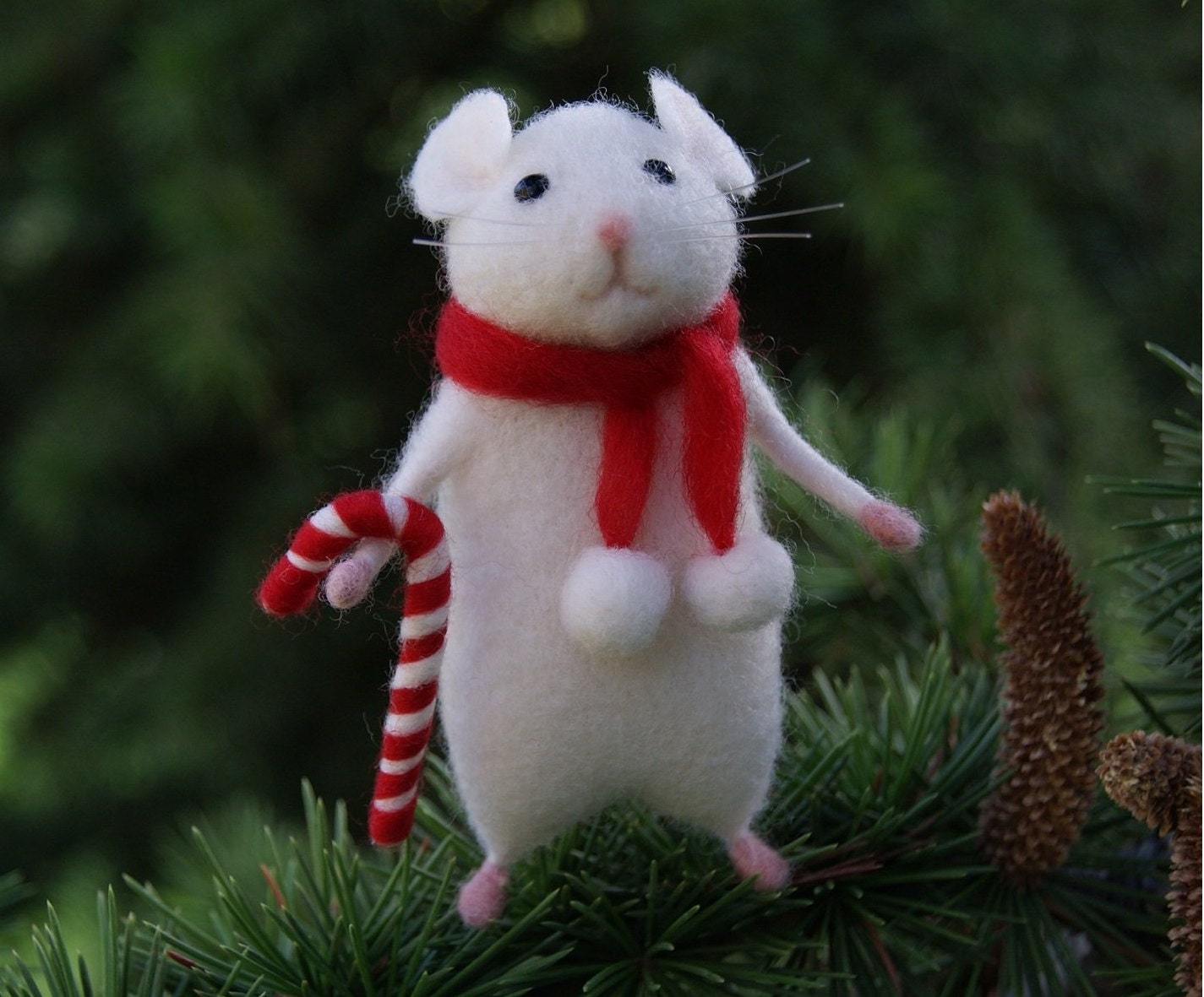 Needle Felted Mouse Christmas Mouse White Mouse Needle - Etsy
