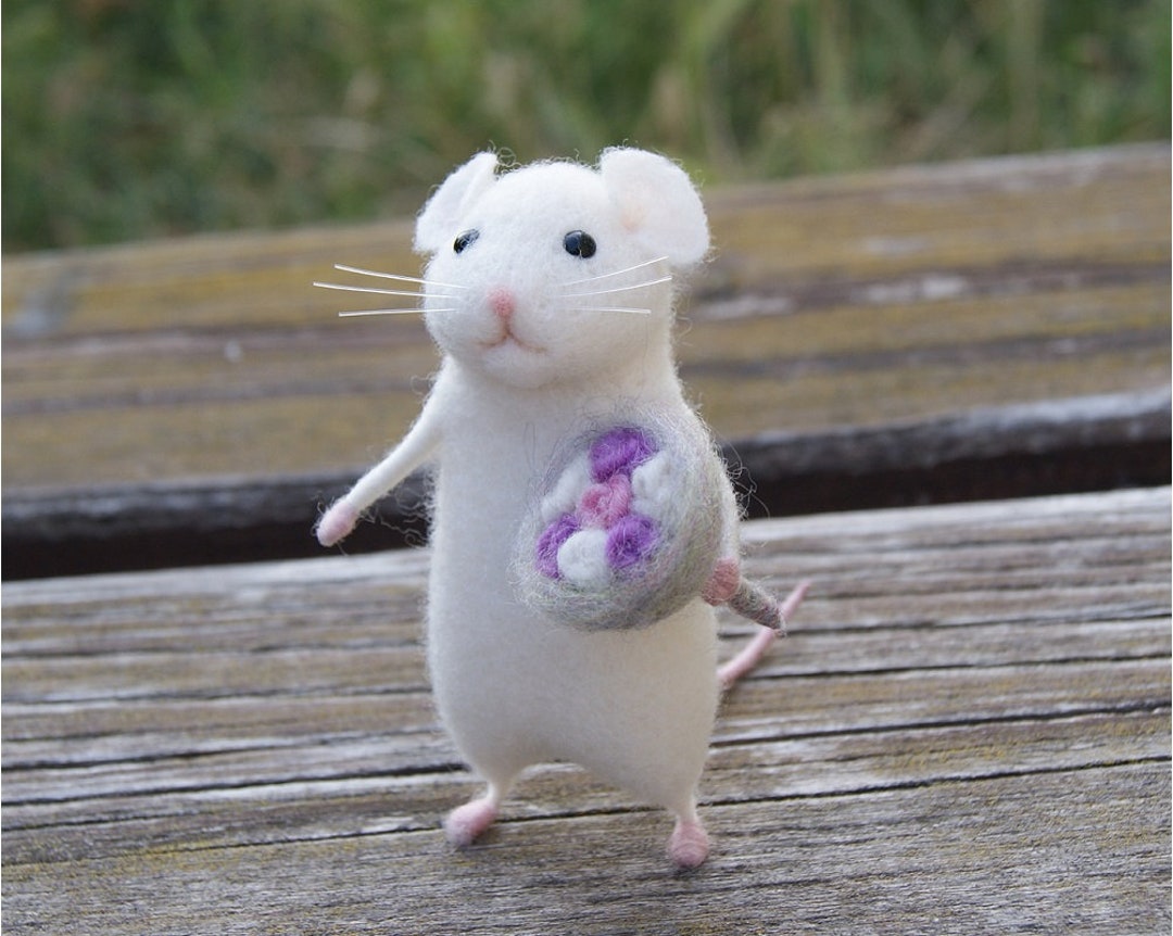 Needle Felted Mouse, White Mouse, Needle Felted Animal, Needle Felted ...