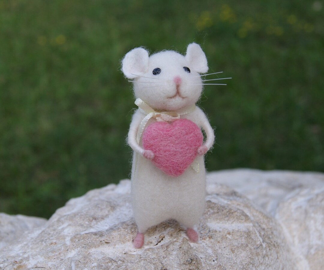 Needle Felted Mouse, White Mouse, Needle Felted Animal, Needle Felt ...