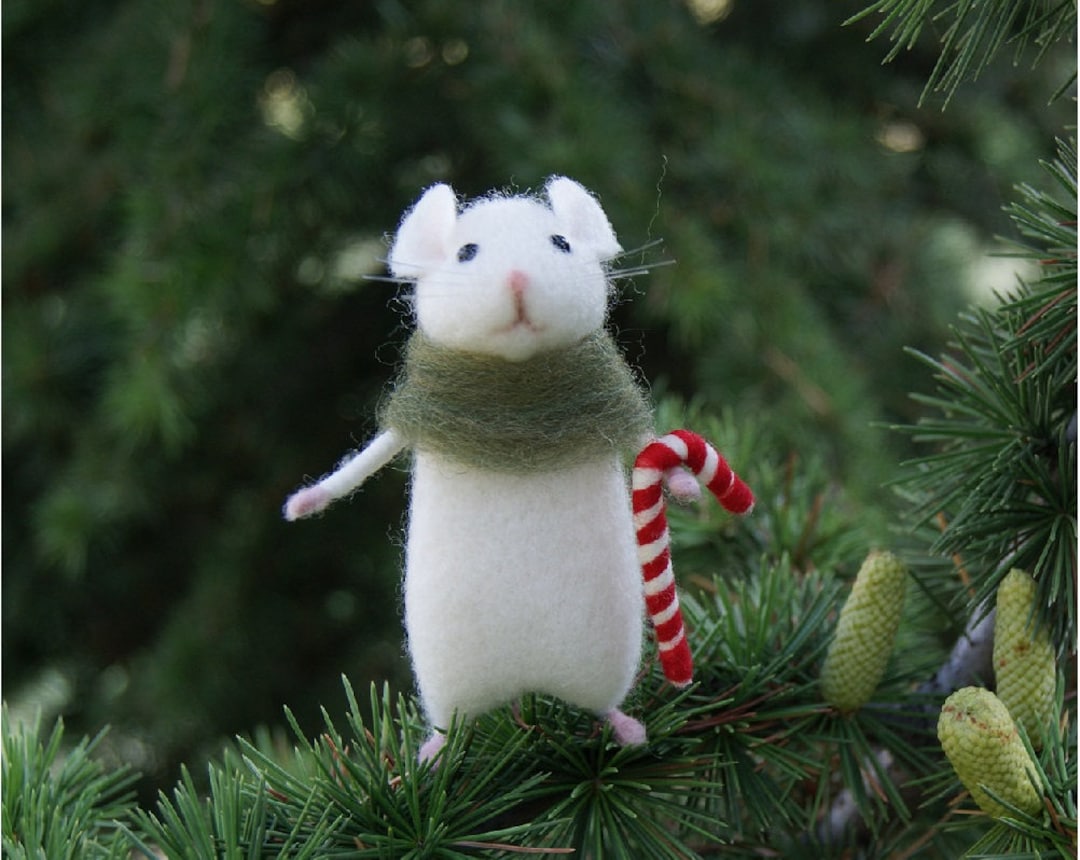 Needle Felted Mouse, Christmas Mouse, White Mouse, Needle Felted Animal ...