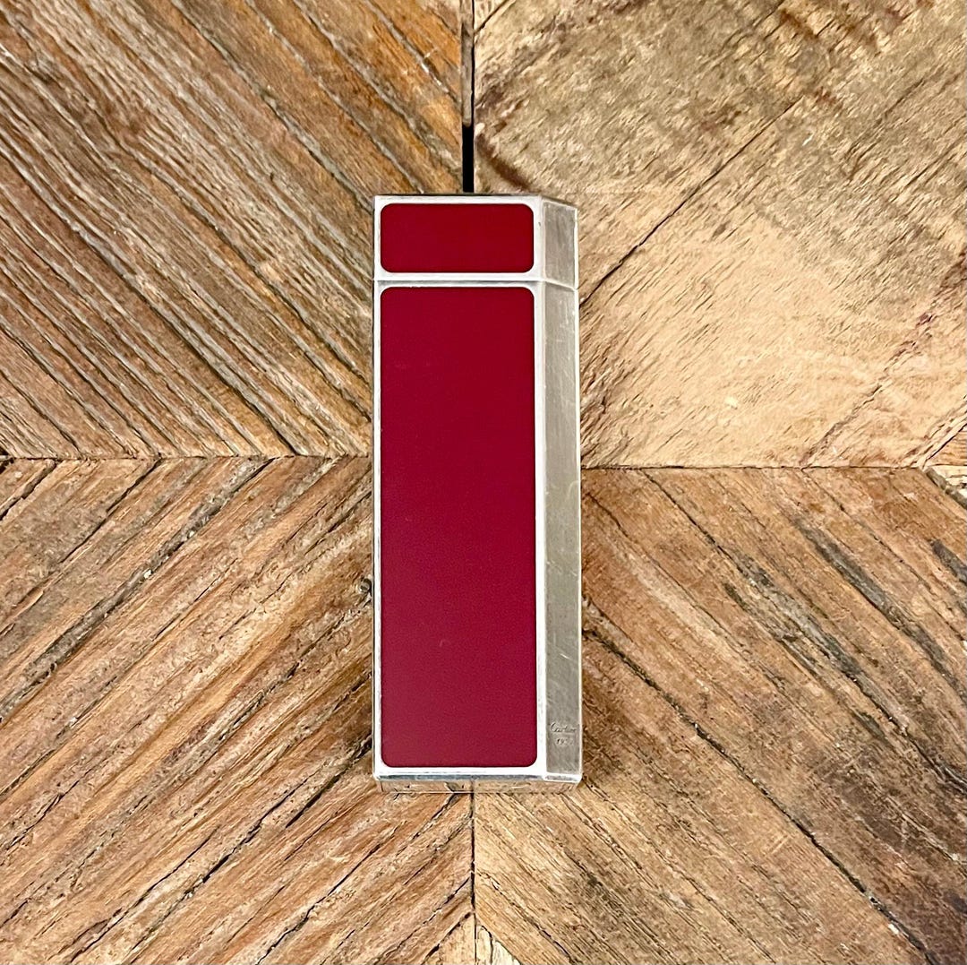 Cartier Lighter, Red Laquer & Gold-plated Horizontal Line Design ...