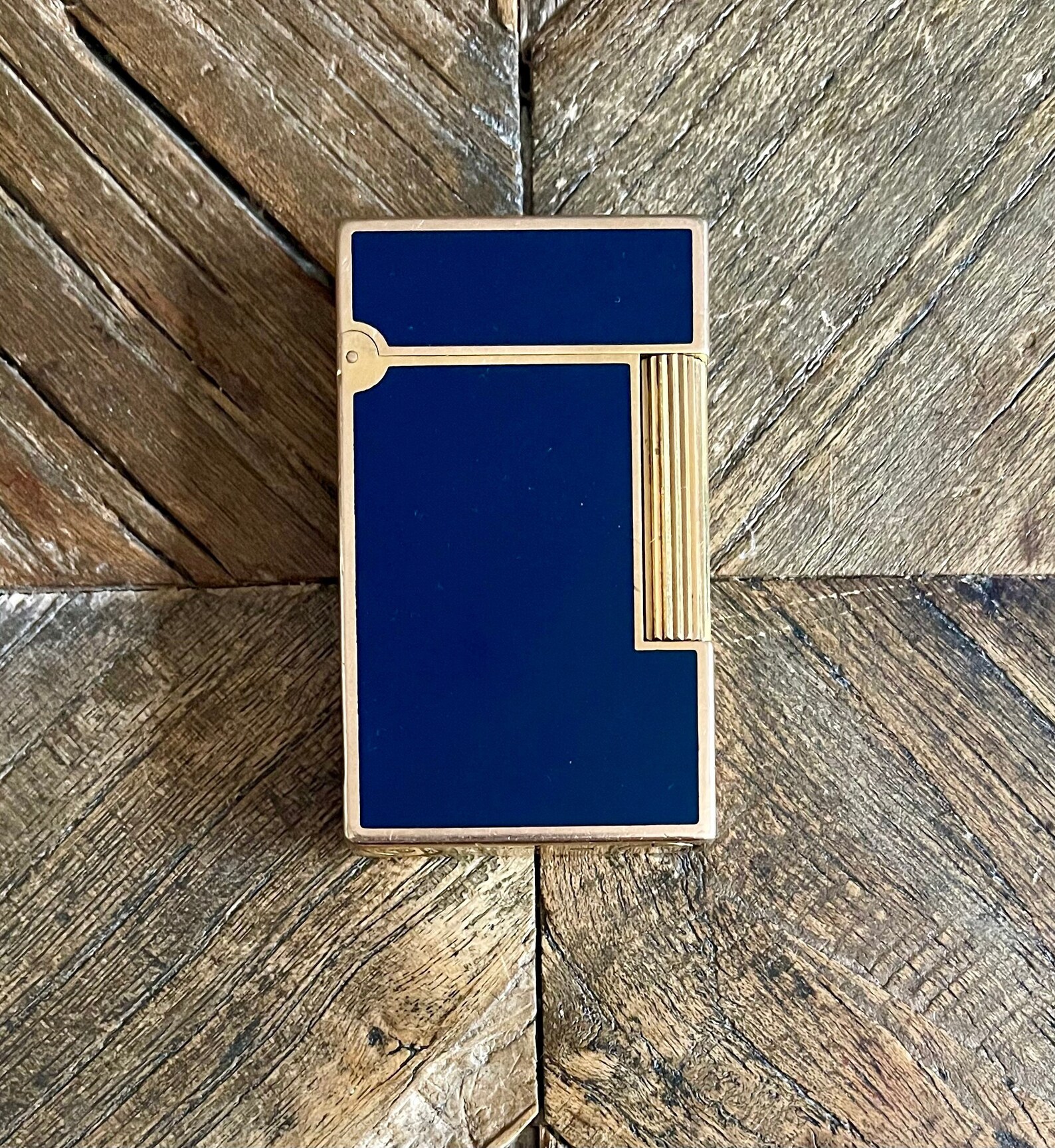 S. T. Dupont Lighter, Line 2, Blue Chinese Lacquer, Gold-plated Vintage ...