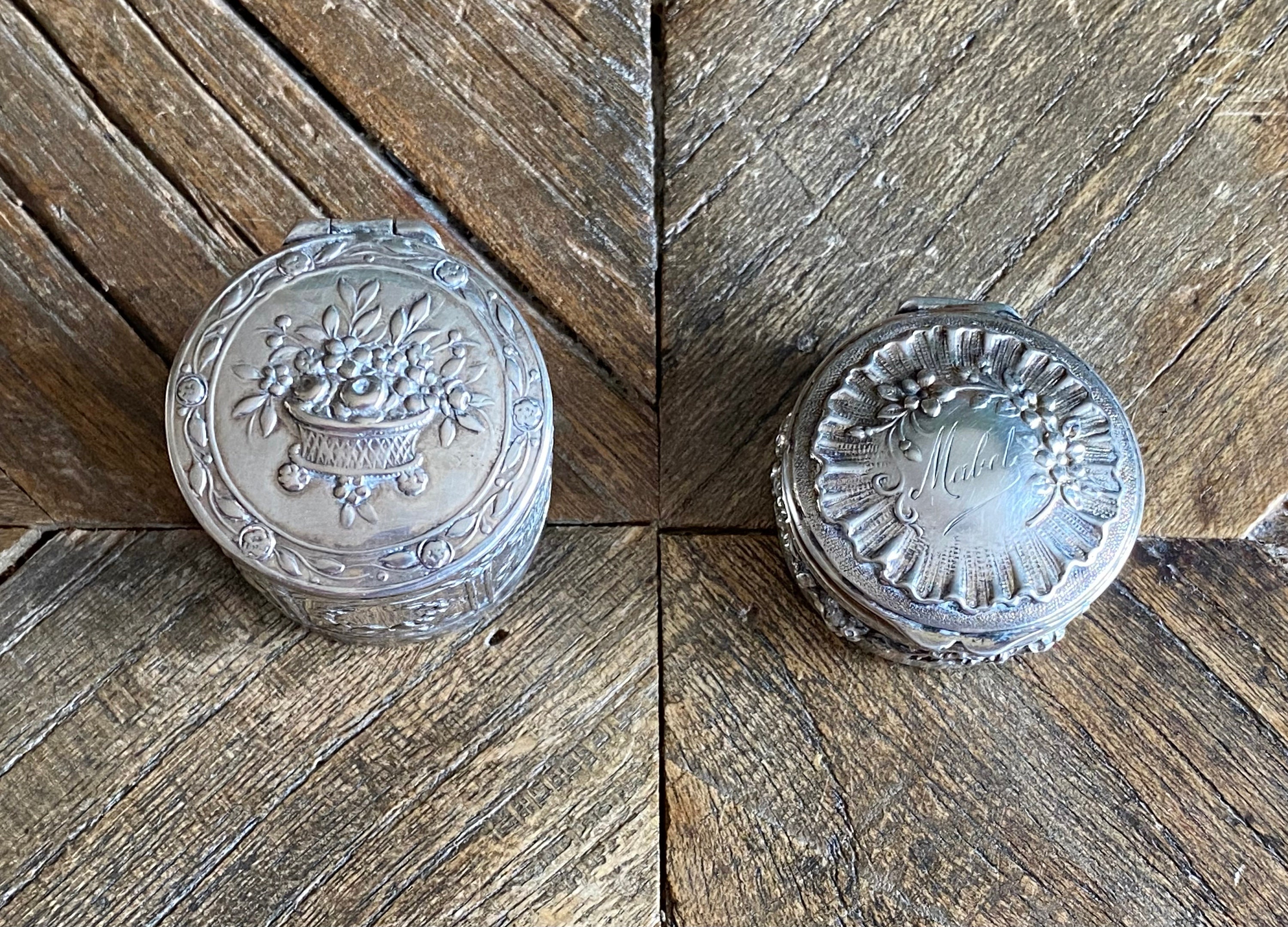Two Antique Pill Boxes in Embossed Silver - Etsy
