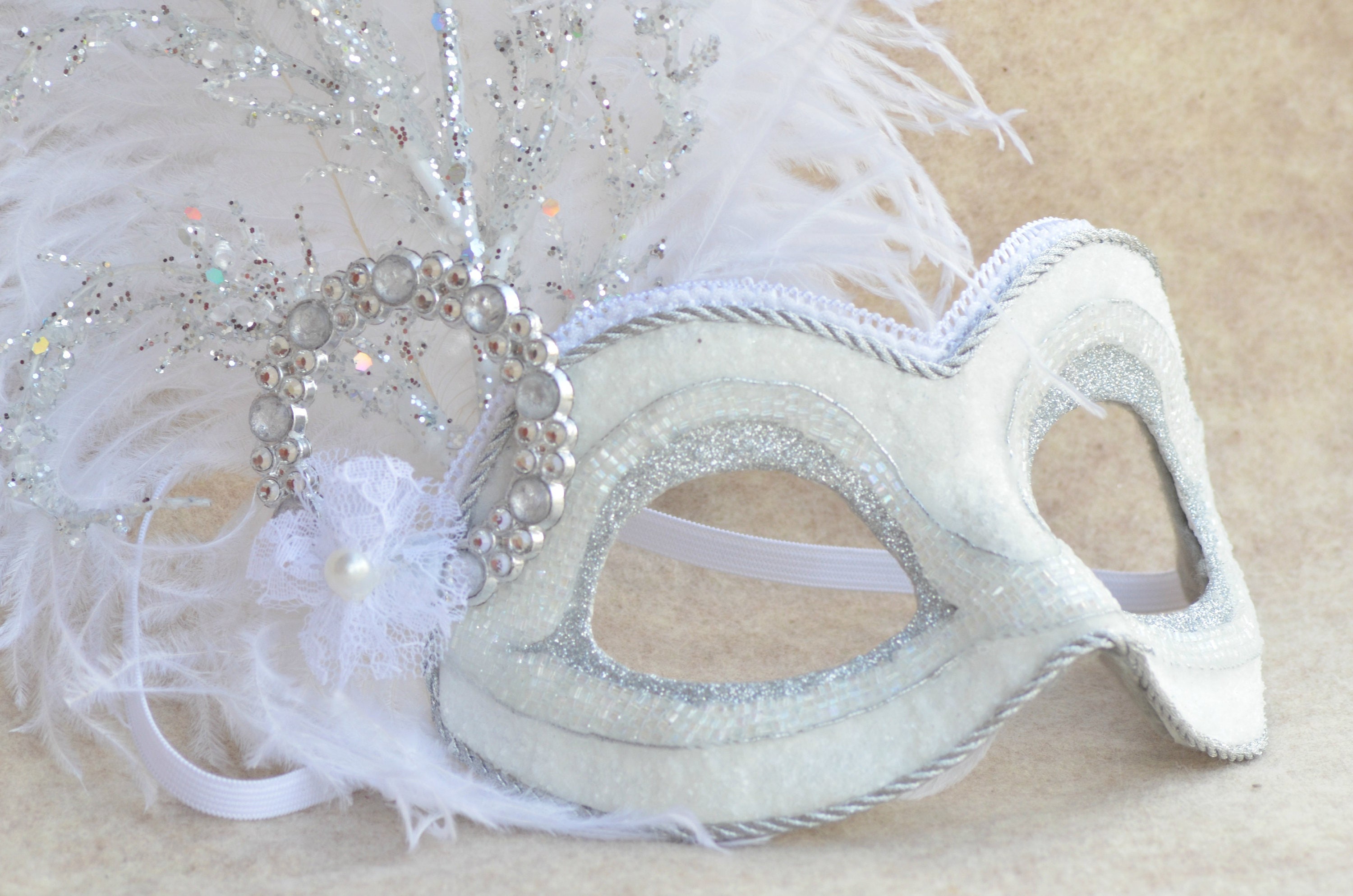 White Winter Queen Mask, Handmade Paper-mache Masquerade Mask; Bridal ...