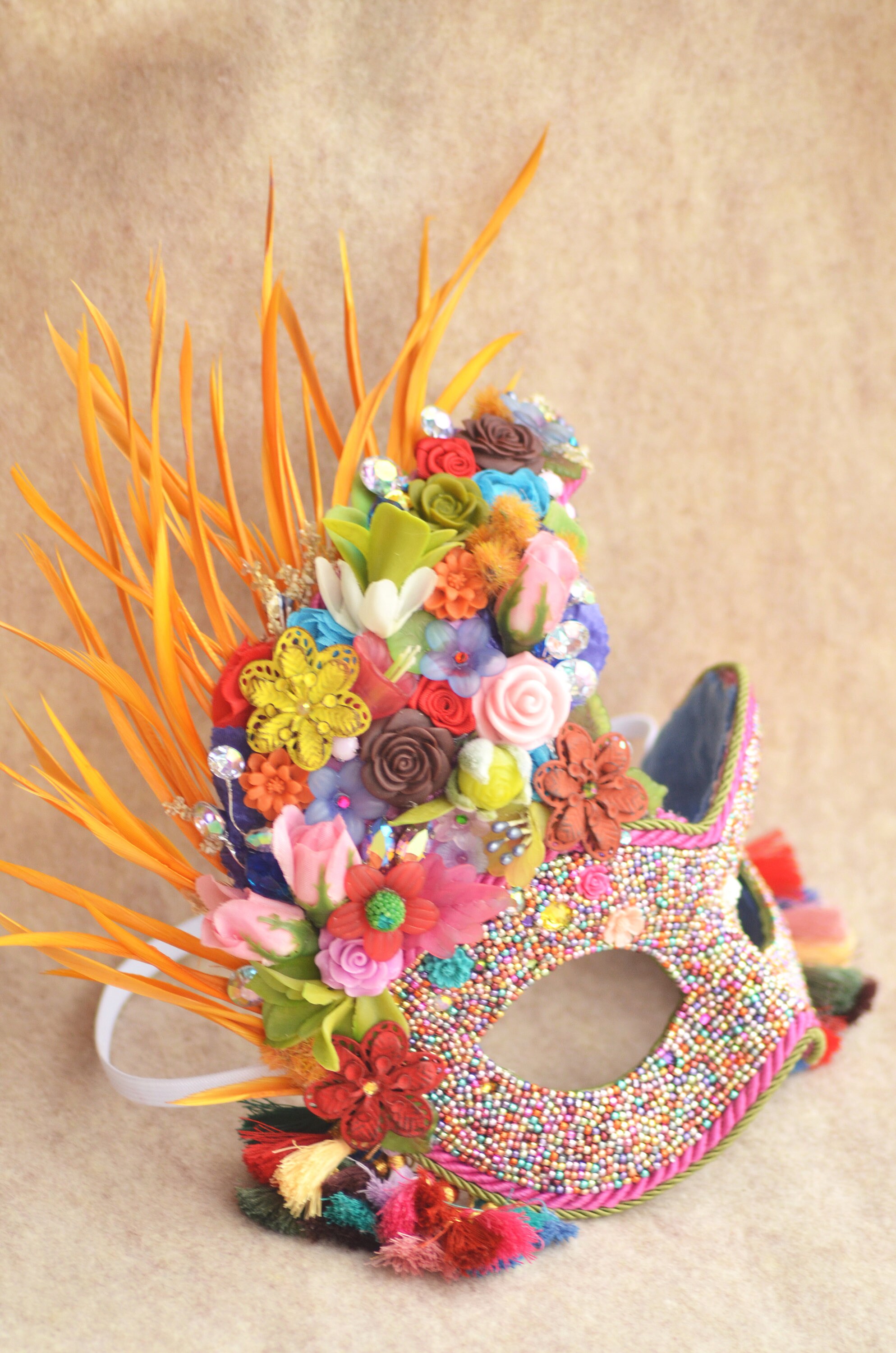 Crescencia, Handmade Paper Mache Masquerade Mask; Colorful Spanish ...