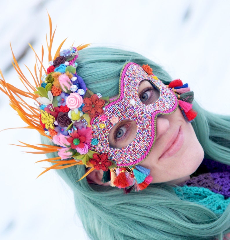 Crescencia, Handmade Paper Mache Masquerade Mask; Colorful Spanish ...