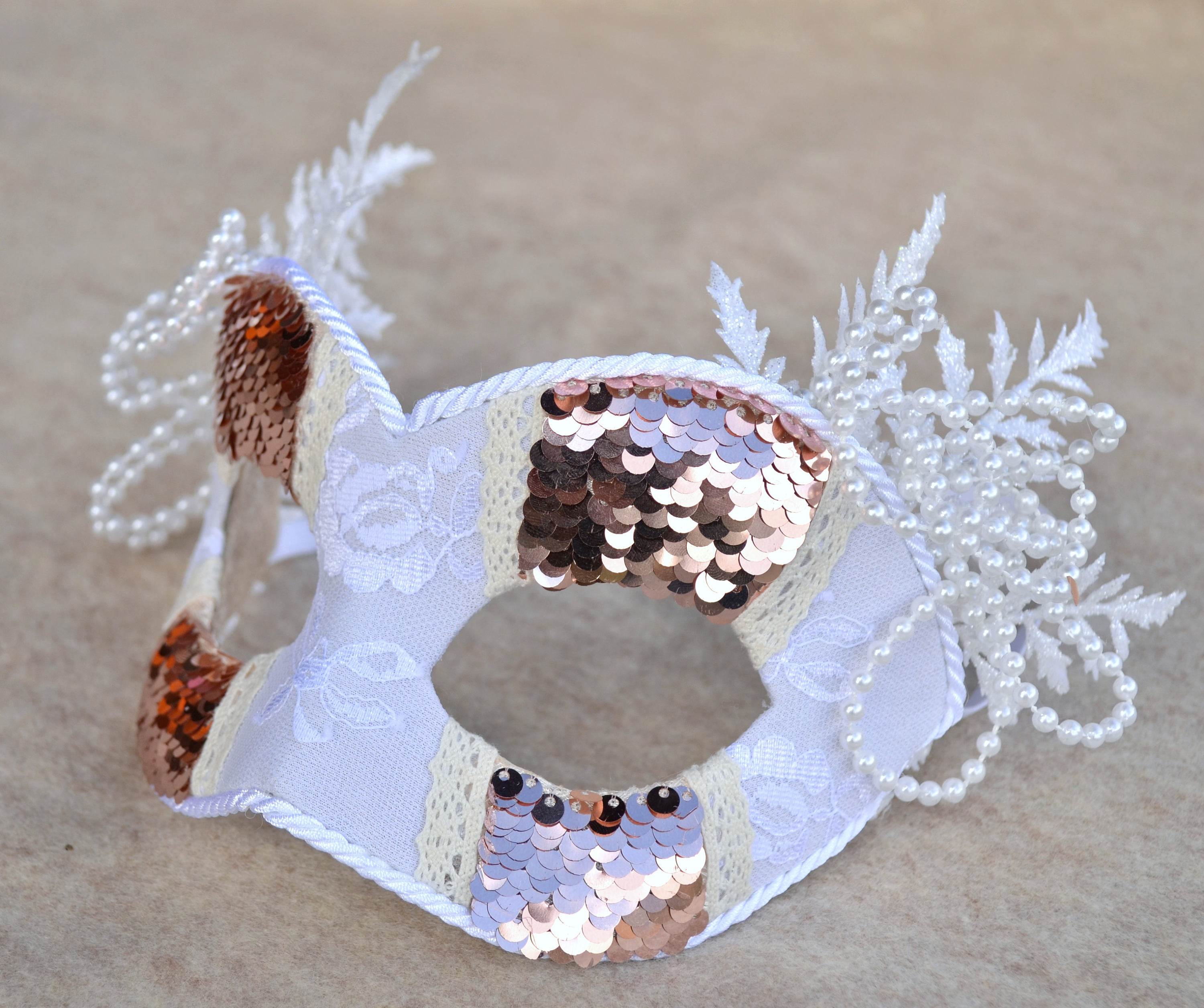 Jane Foole, Handmade Paper-mache Masquerade Mask; New Year Party; White ...