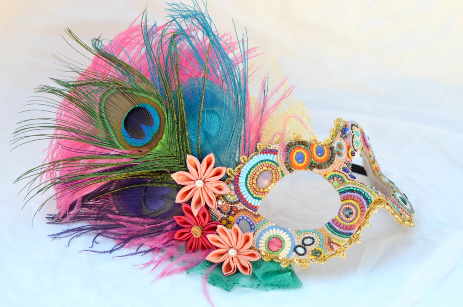 Positano, Hand-beaded Masquerade Mask, Paper-mache Striking, Colorful ...