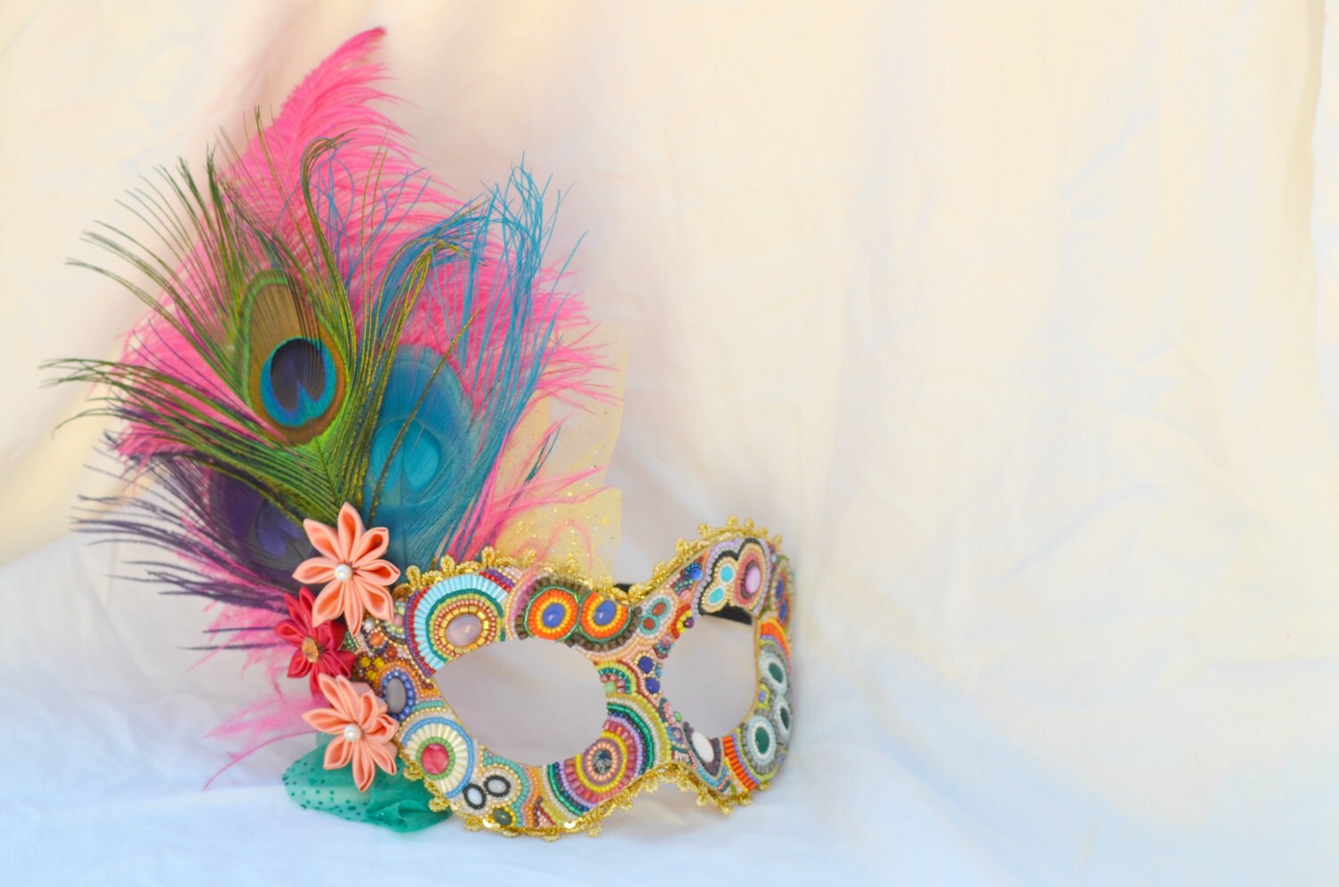 Positano, Hand-beaded Masquerade Mask, Paper-mache Striking, Colorful ...