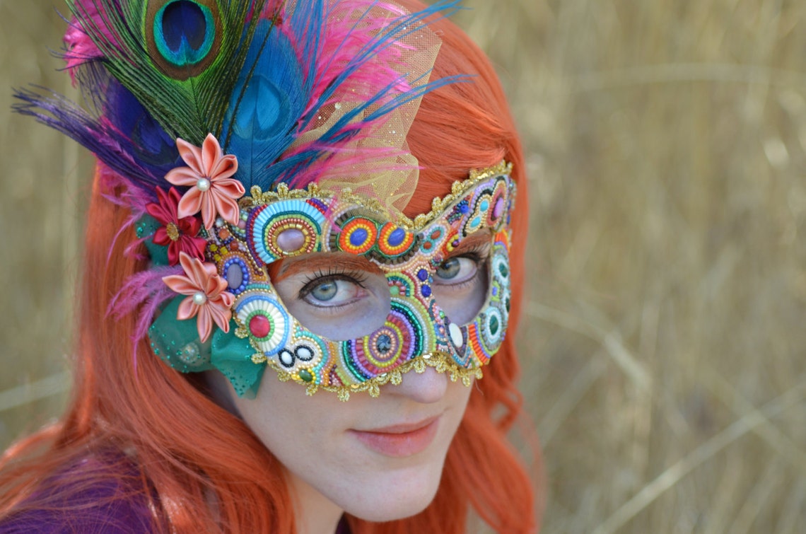 Positano, Hand-beaded Masquerade Mask, Paper-mache Striking, Colorful ...