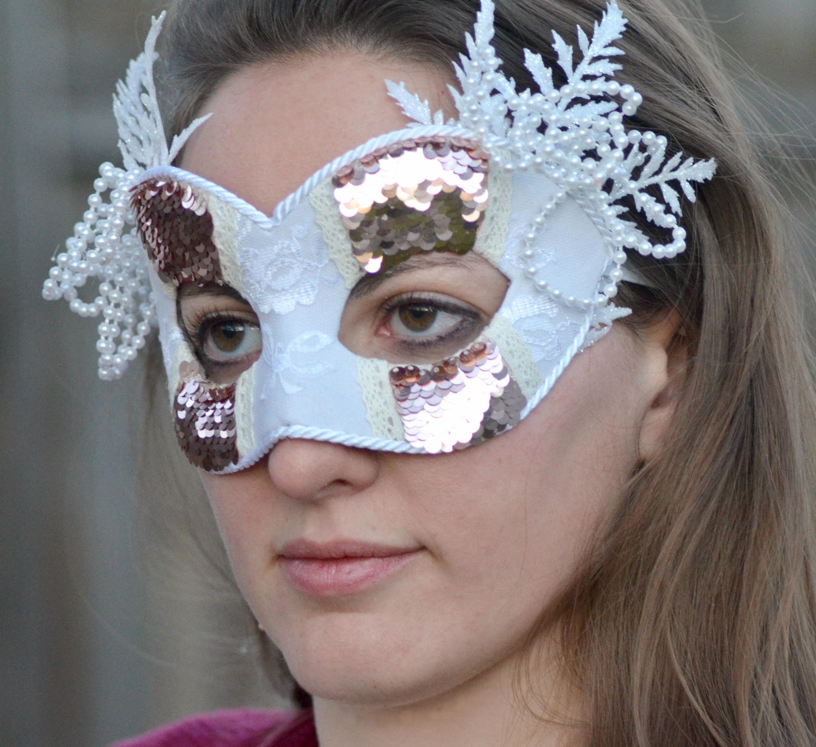 Jane Foole, Handmade Paper-mache Masquerade Mask; New Year Party; White ...