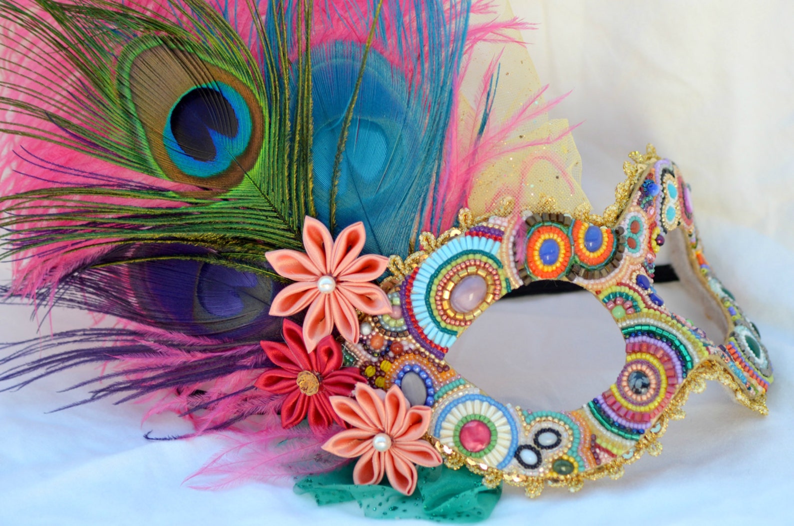 Positano, Hand-beaded Masquerade Mask, Paper-mache Striking, Colorful ...
