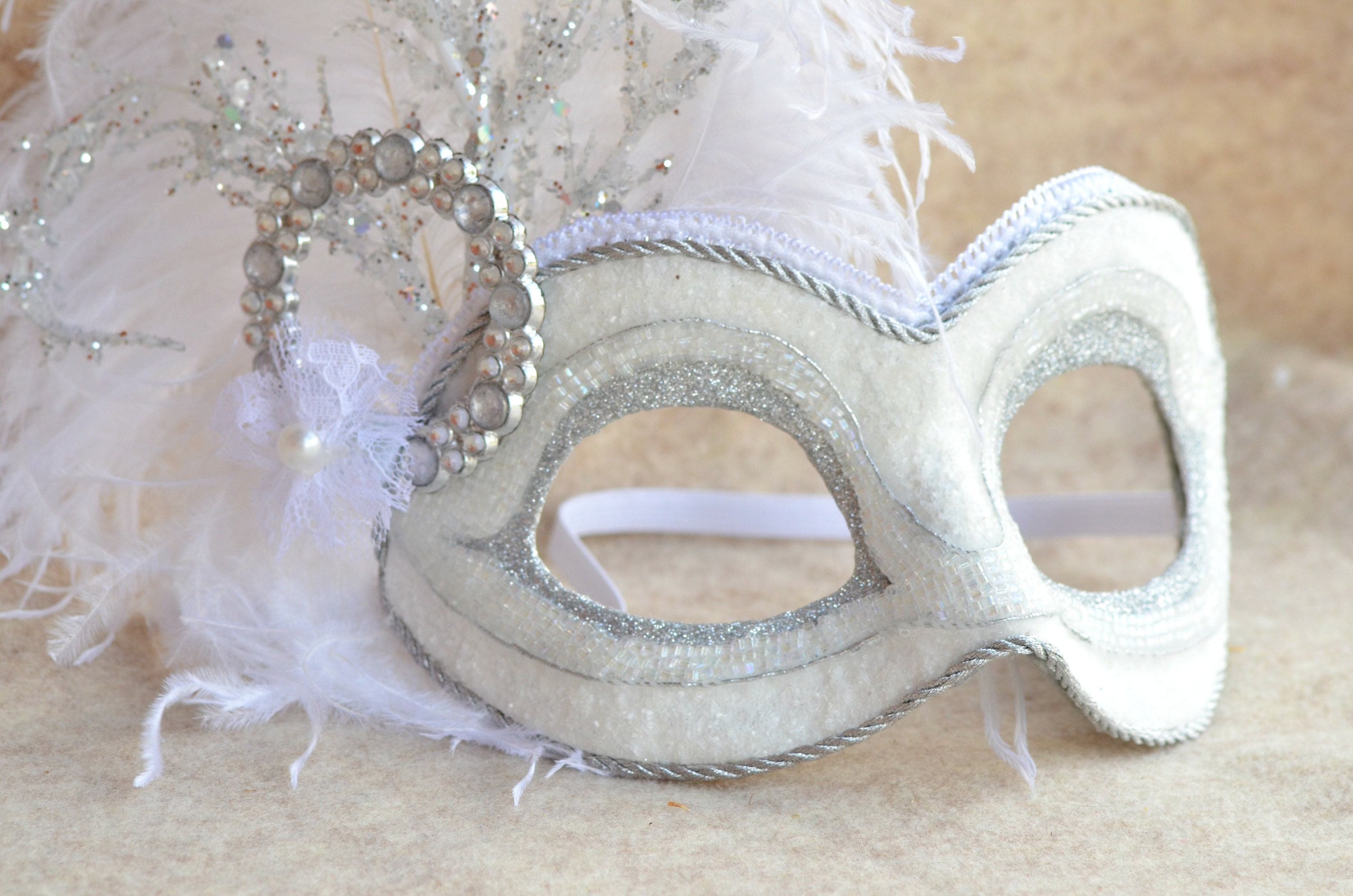 White Winter Queen Mask, Handmade Paper-mache Masquerade Mask; Bridal ...