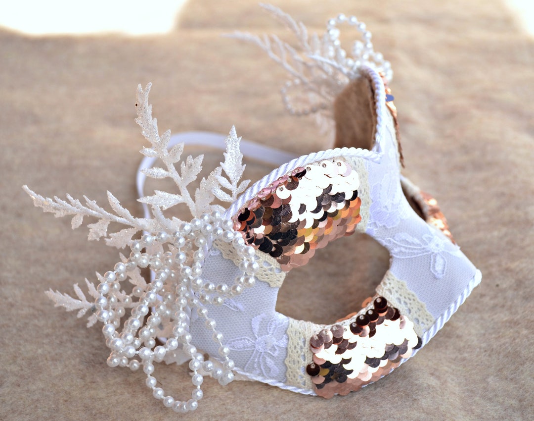 Jane Foole, Handmade Paper-mache Masquerade Mask; New Year Party; White ...